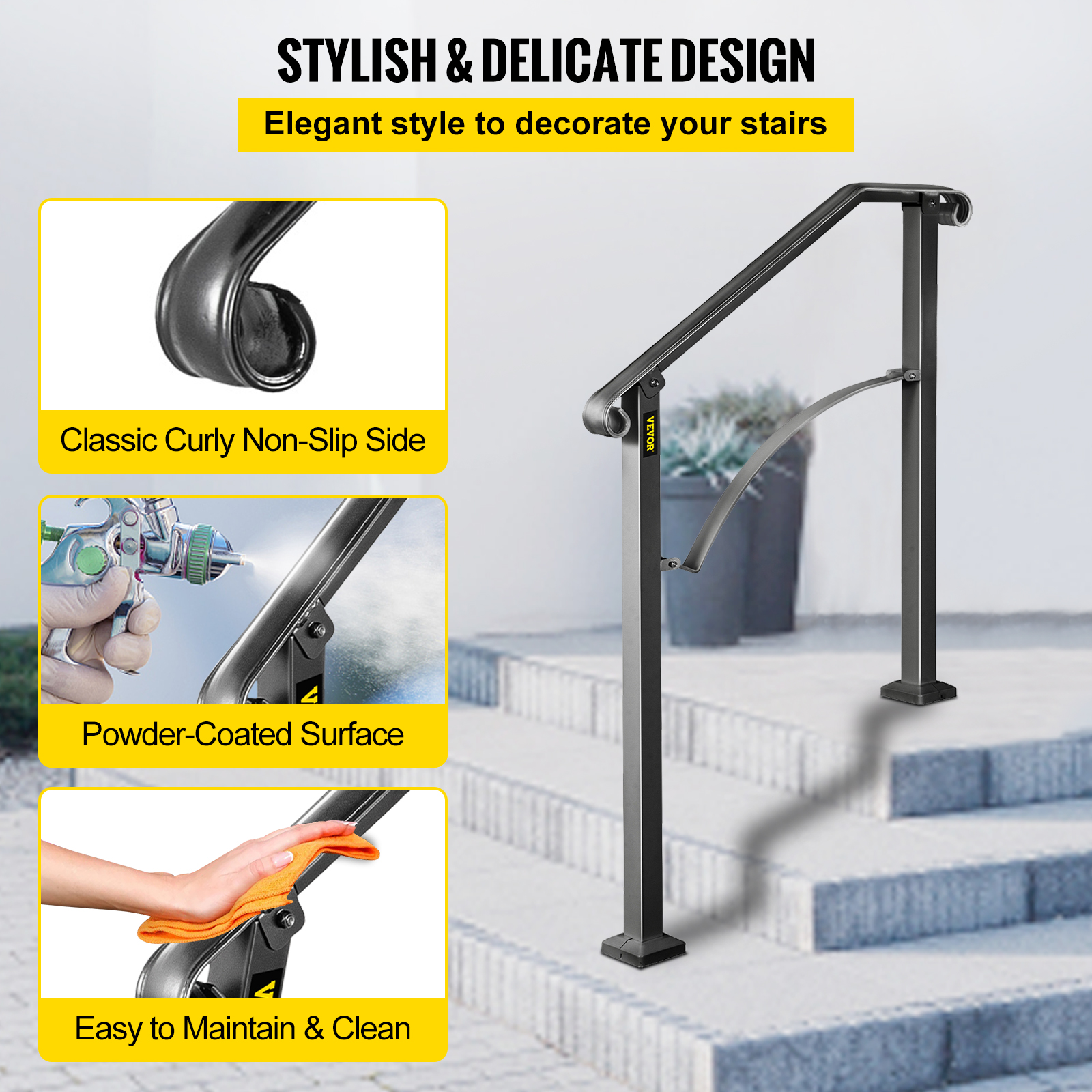 Iron Handrail Arch Step Hand Rail #2 Railing Rail Fits 2 Steps Paver ...