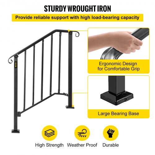 Iron Handrail Picket #2 Hand Railing Rail Fits 2 Steps Black Fit Home ...