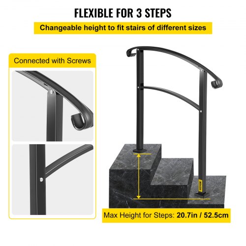 Transitional Handrail Fits 3 Steps Matte Black | VEVOR US