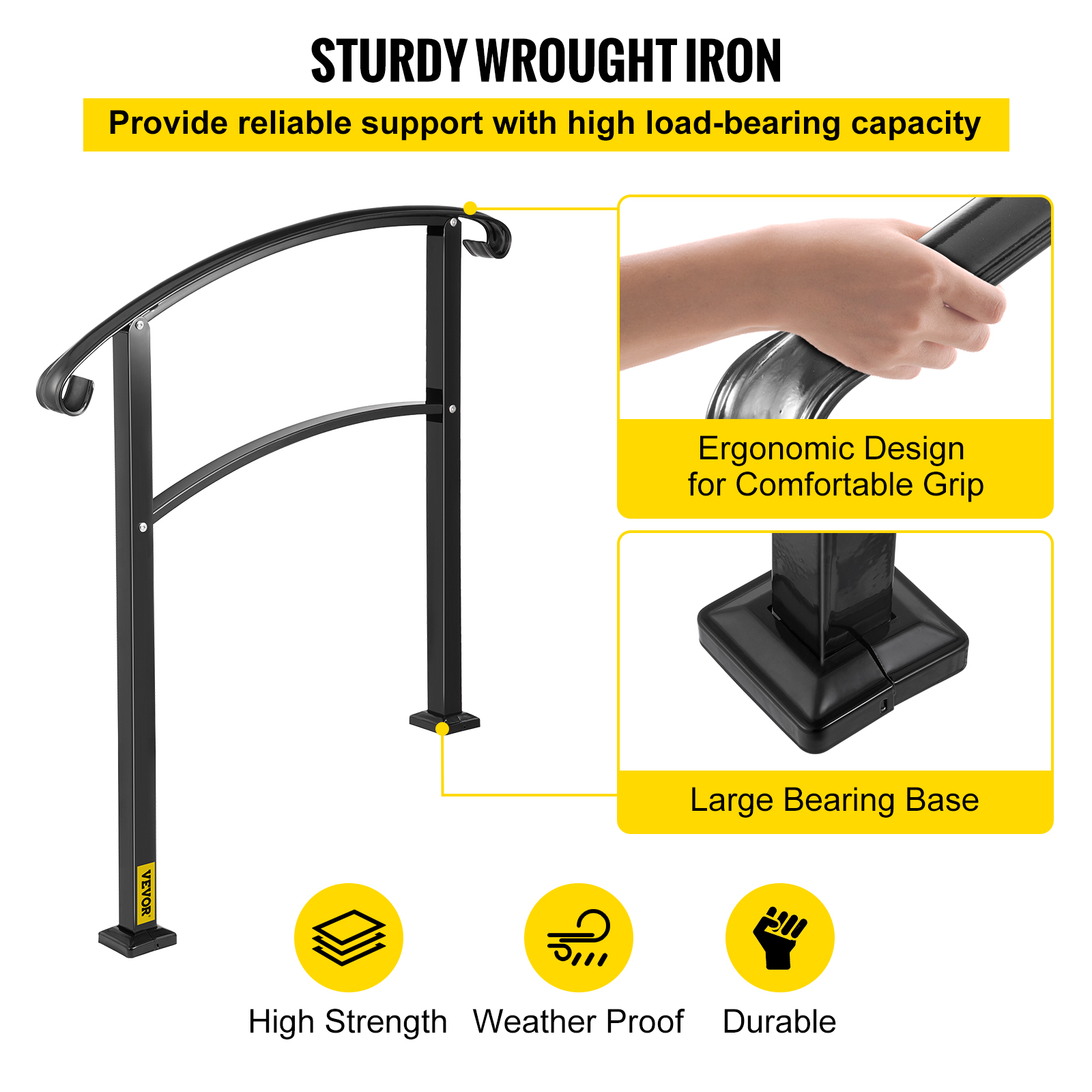 Transitional Handrail Fits 3 Steps Matte Black | VEVOR US