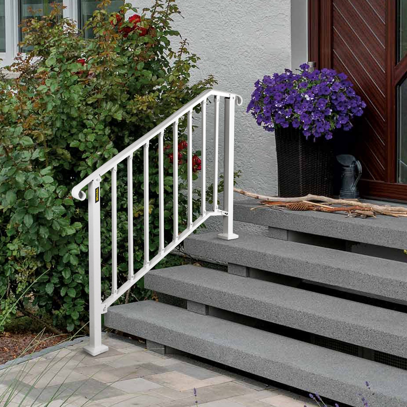 VEVOR Fit 3 or 4 Steps Outdoor Stair Railing, Handrails for Outdoor ...
