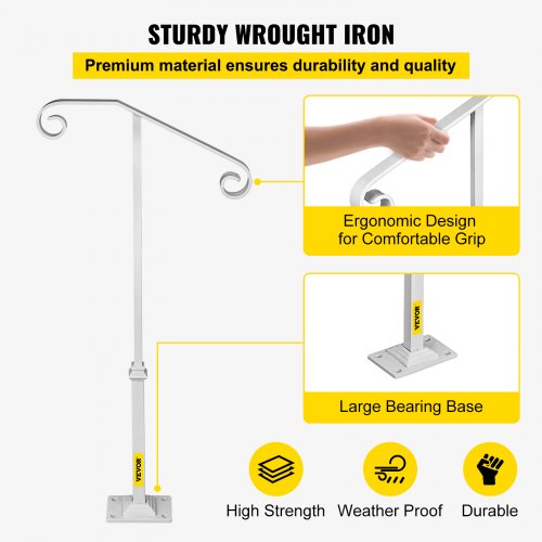 VEVOR Single Post Handrail White Wrought Iron Post Mount Step Grab ...