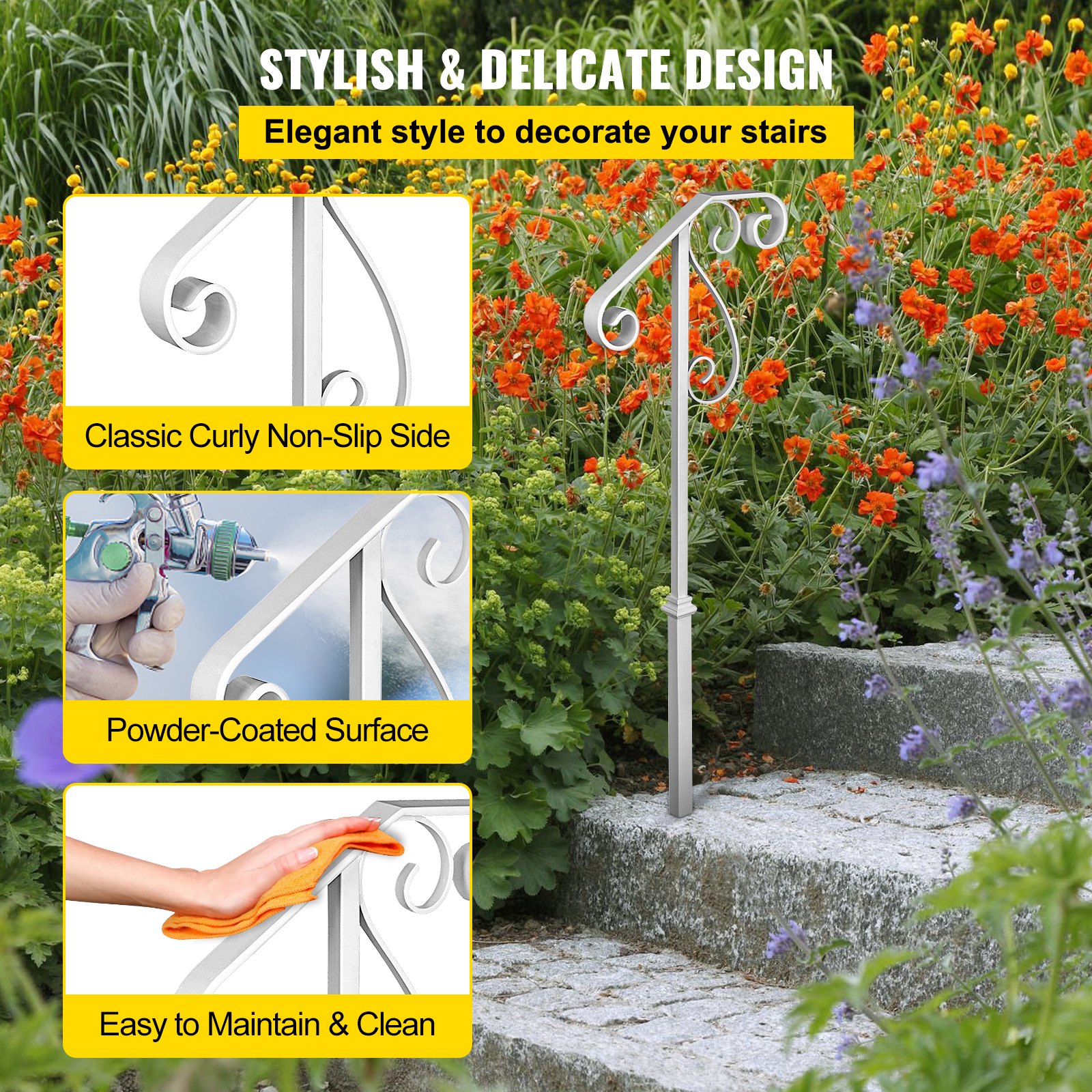 Single Post Handrail In-ground Single Post Handrail Fit 1-2 Steps White ...