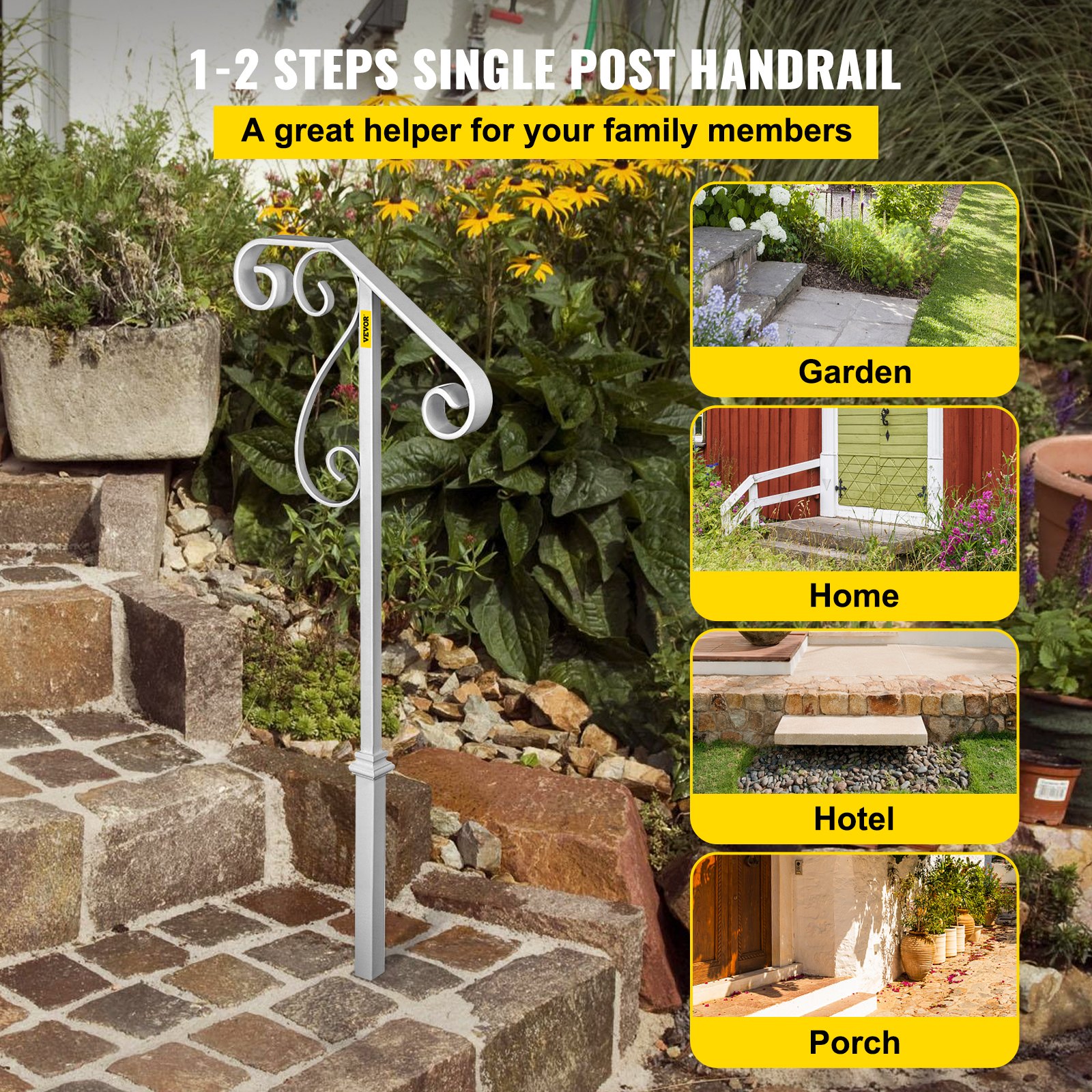 VEVOR Handrails for Outdoor Steps, Fit 1 or 2 Steps Outdoor Stair ...