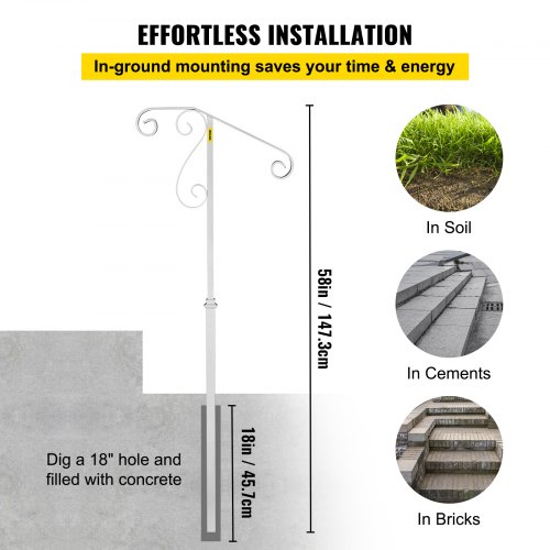 Single Post Handrail In-ground Single Post Handrail Fit 1-2 Steps Matte ...