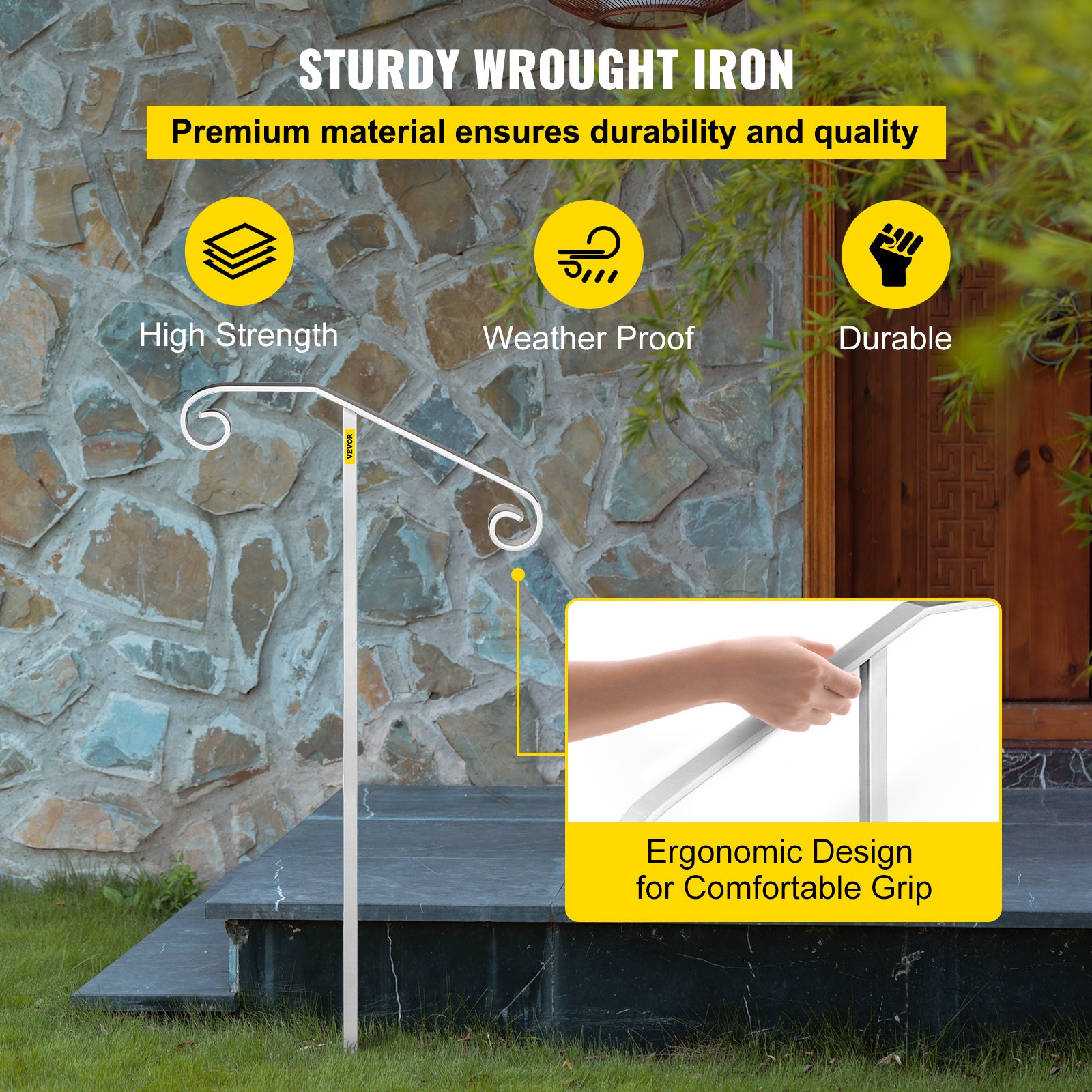Single Post Handrail In-ground Single Post Handrail Fit 1-2 Steps Matte ...
