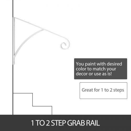 Iron Grab Rail Handrail Railing f/1-2 Steps White Stairs Support Bar ...