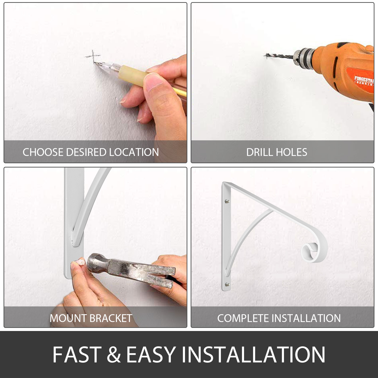 Iron Grab Rail Handrail Railing f/1-2 Steps White Stairs Support Bar ...