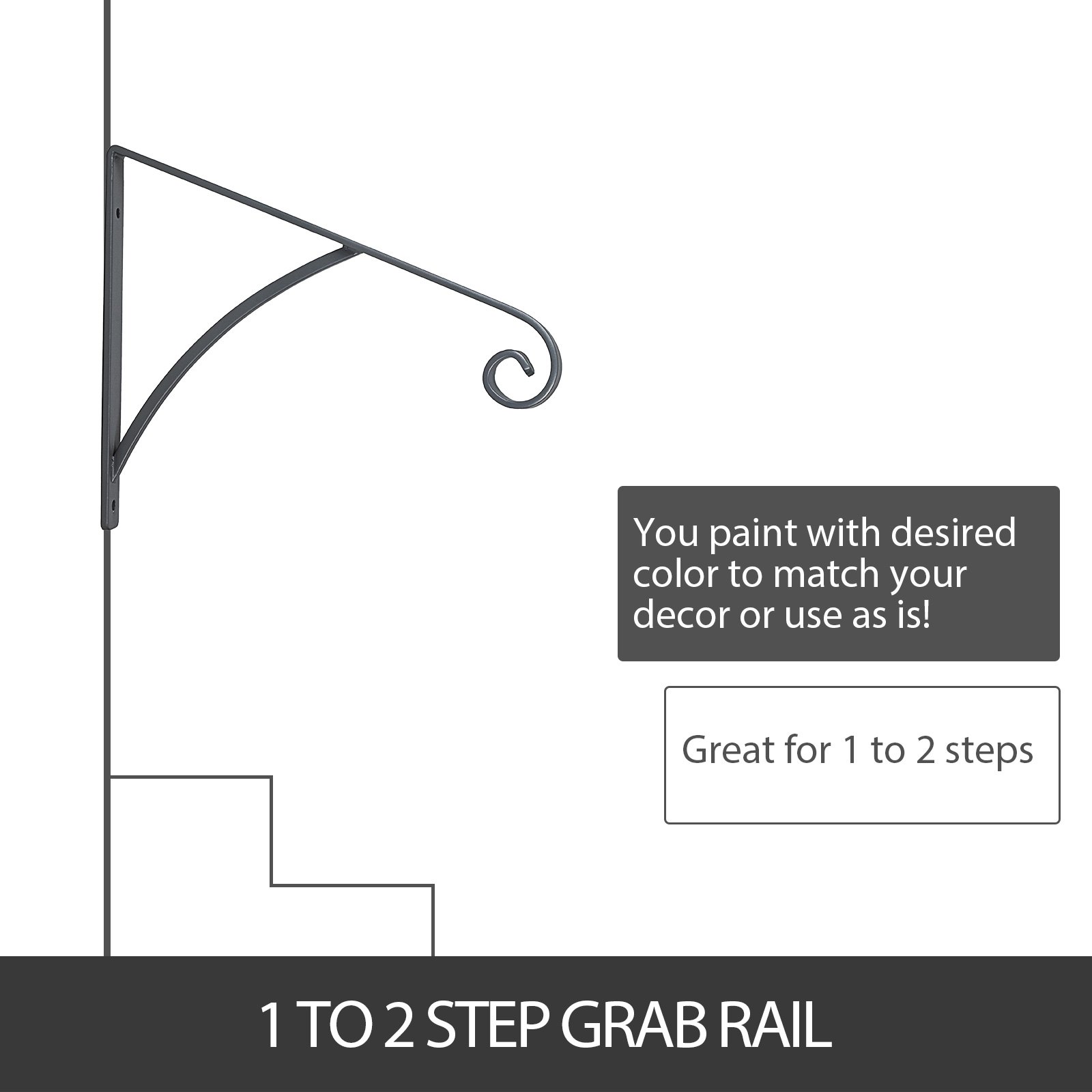 Iron Grab Rail Handrail Railing for 1-2 Steps Gray Wall Mount Hand Rail ...