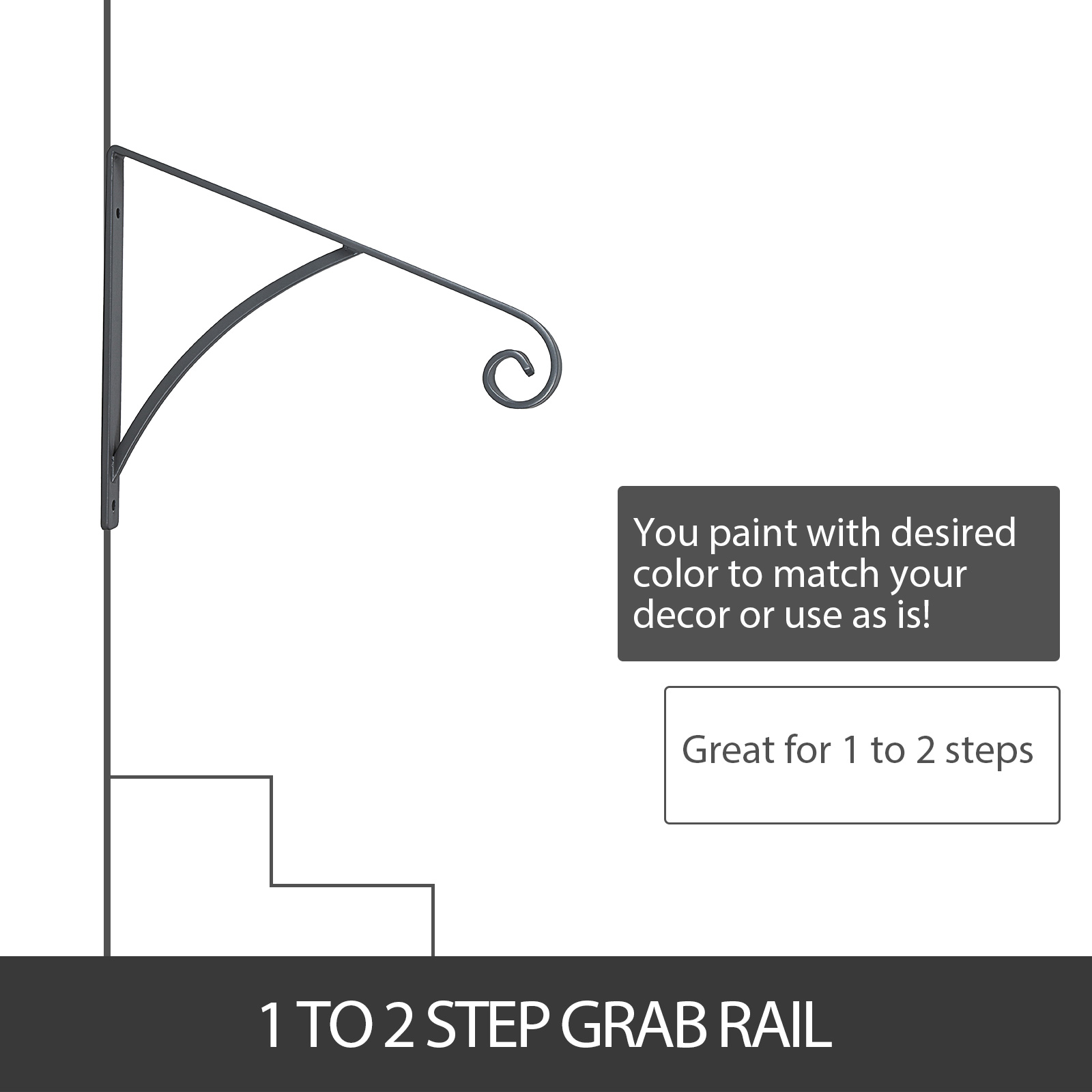 Iron Grab Rail Handrail Railing for 1-2 Steps Gray Wall Mount Hand Rail ...