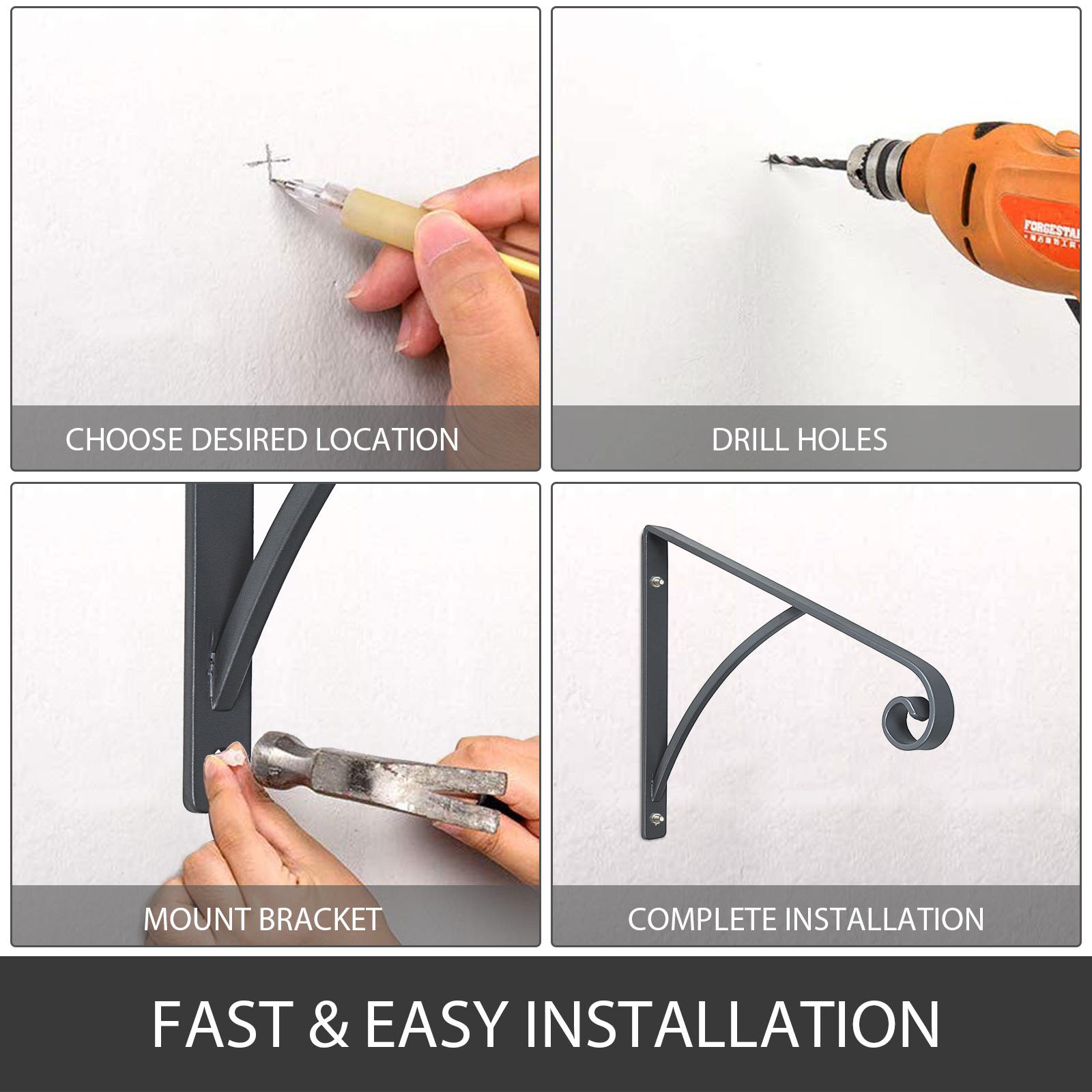 Iron Grab Rail Handrail Railing for 1-2 Steps Gray Wall Mount Hand Rail ...