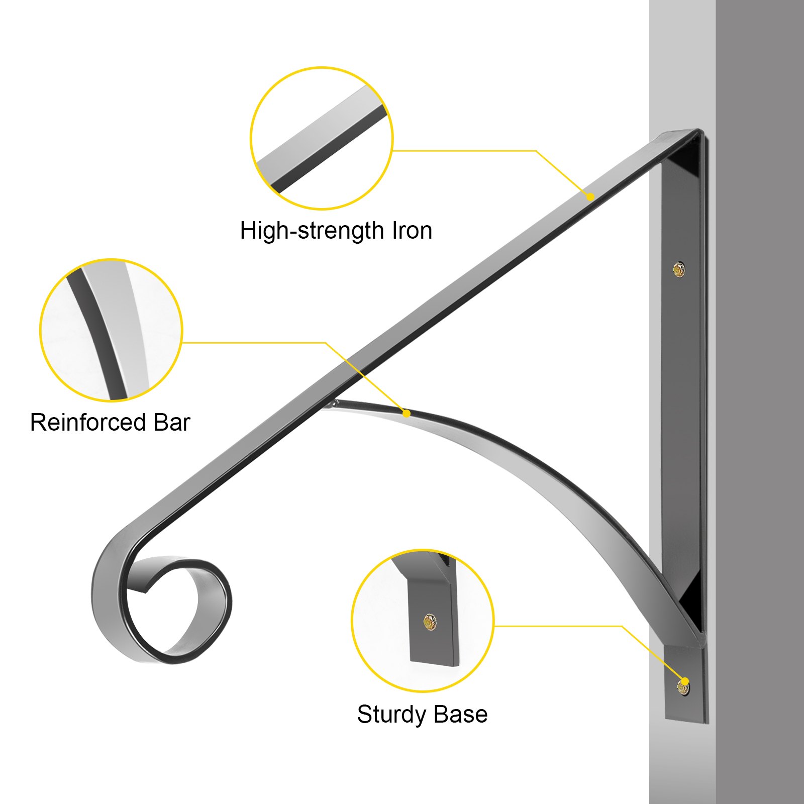 VEVOR Single Step Handrails, Wall Mounted Metal Wrought Iron Hand Rail ...