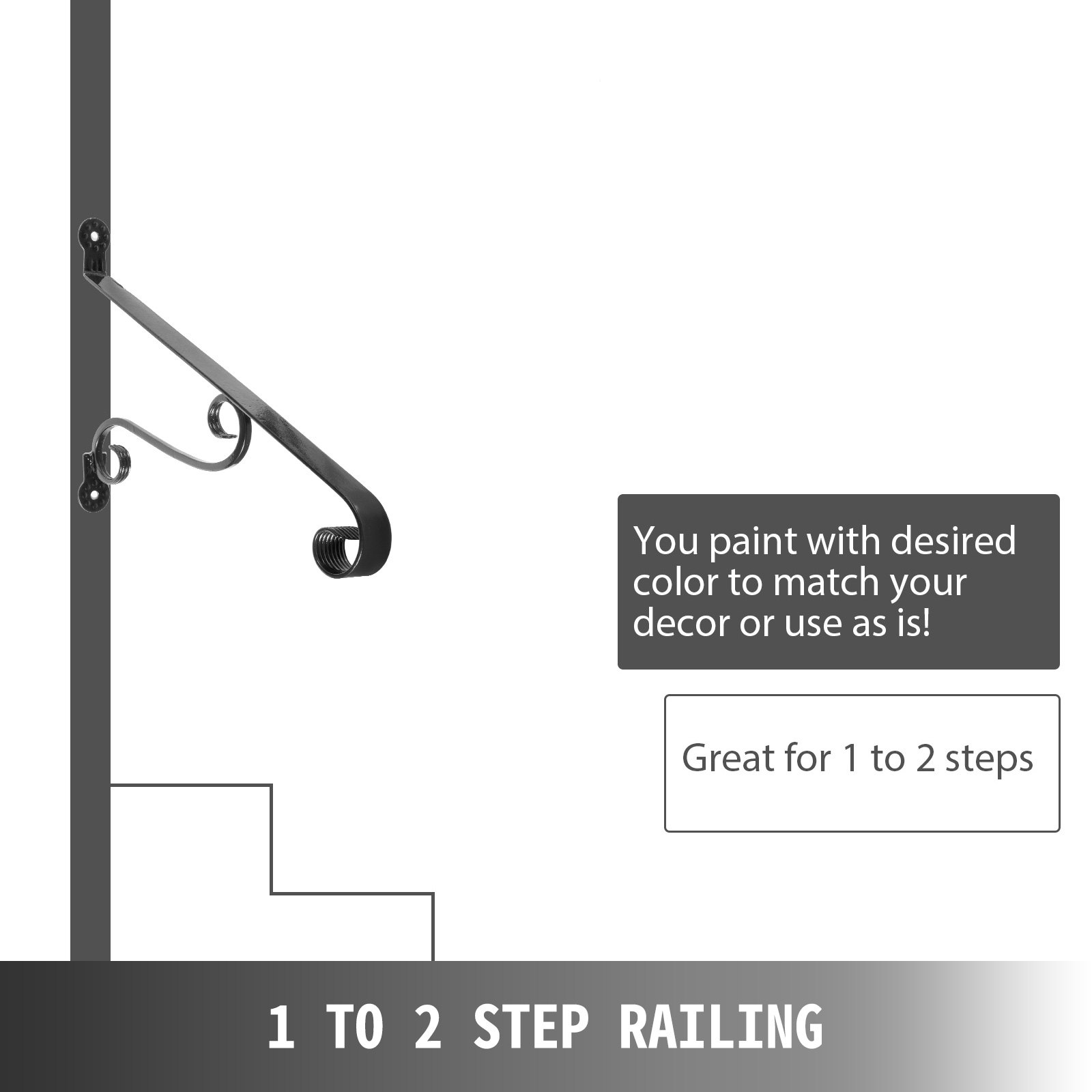 Handrail for Outdoor 1 Step Wrought Iron Handrail Curl Shape Porch Deck ...