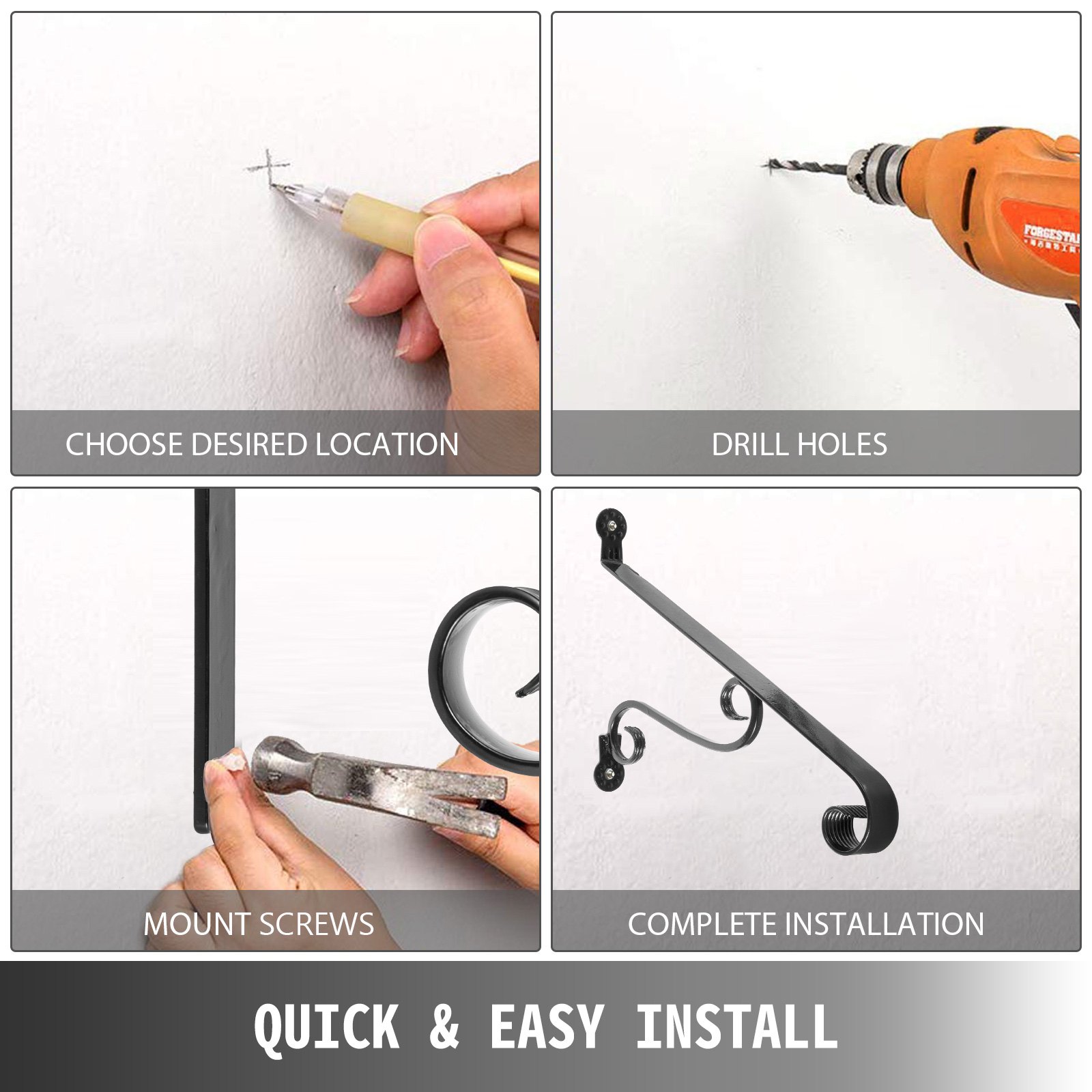 Handrail for Outdoor 1 Step Wrought Iron Handrail Curl Shape Porch Deck ...