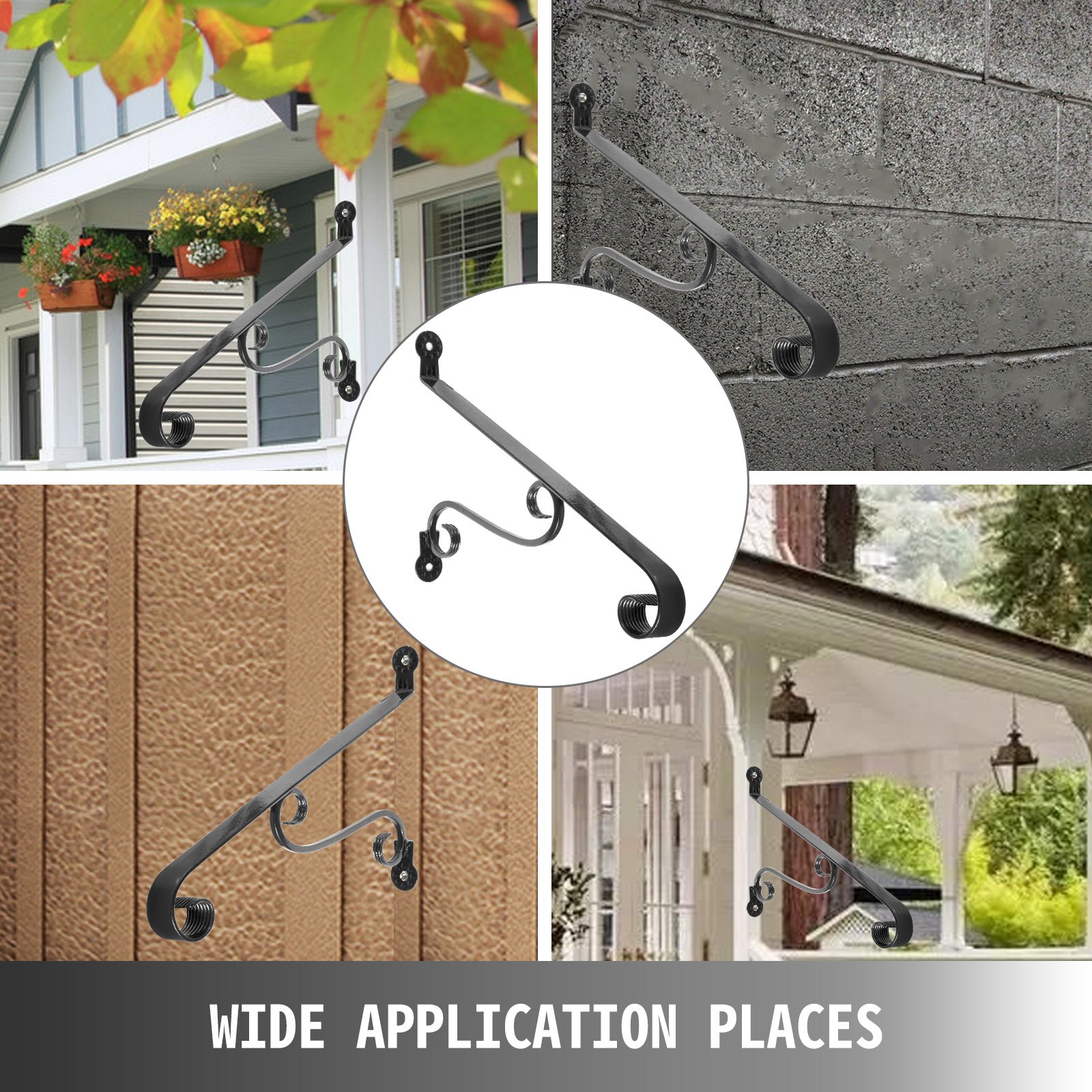 VEVOR Wrought Iron Handrail Wall Mounted Hand Railing 18L x 14H Inch ...