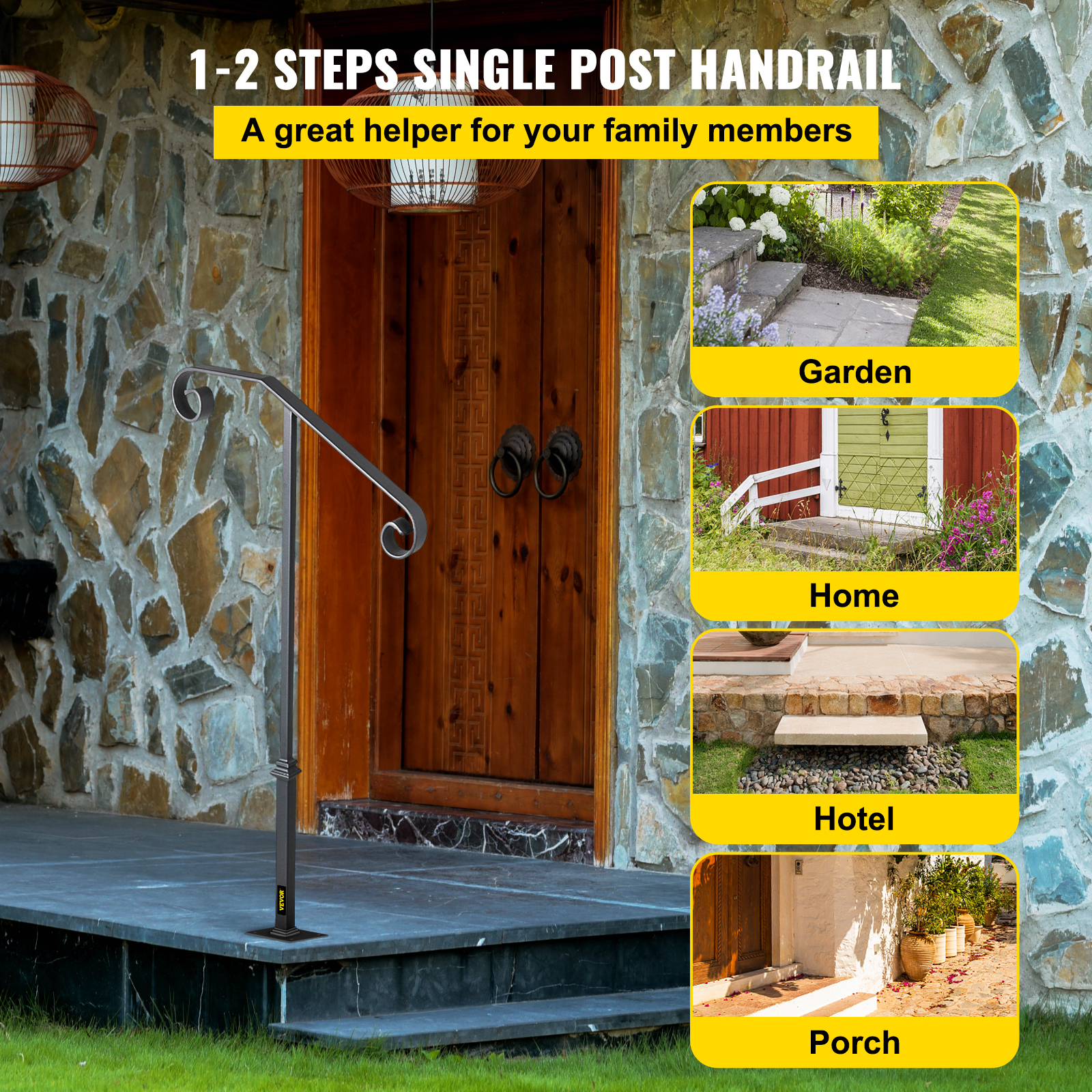 Single Post Handrail Wrought Iron Fits 1 Or 2 Steps Matte Gray Grab ...