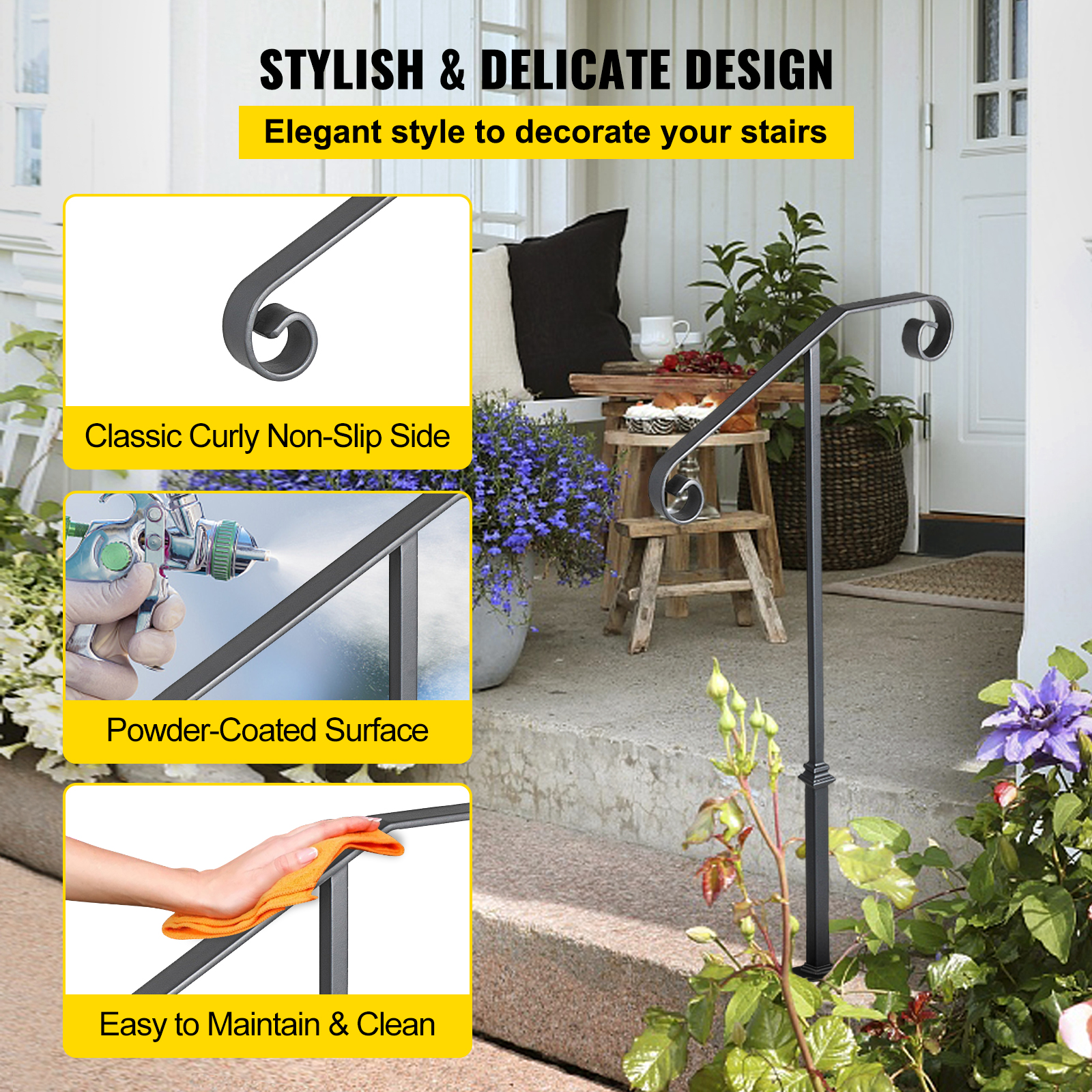 Single Post Handrail Wrought Iron Fits 1 Or 2 Steps Matte Gray Grab ...