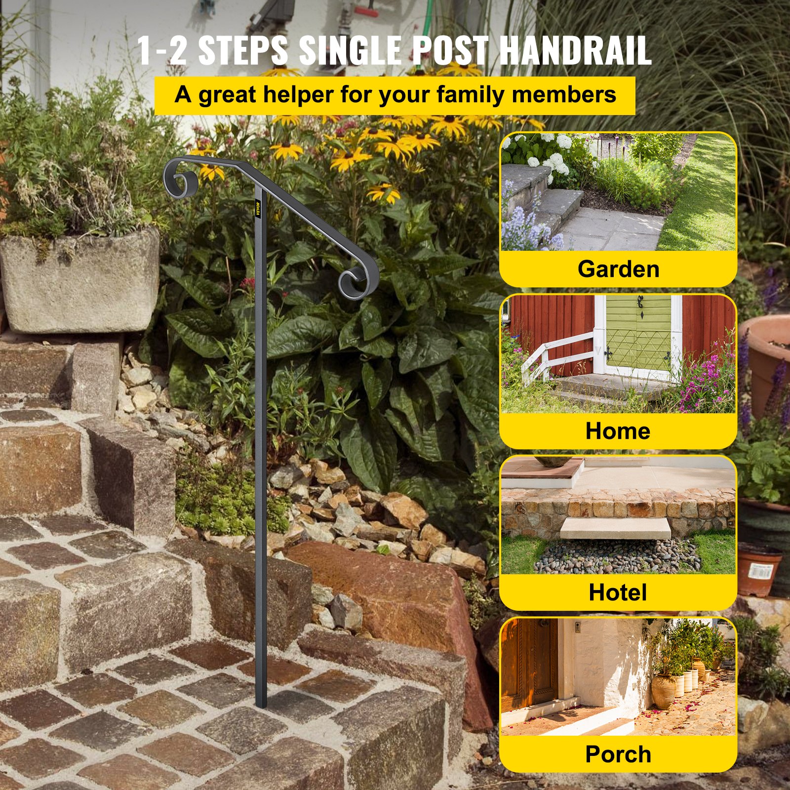 Single Post Handrail In-ground Single Post Handrail Fit 1 or 2 Steps ...