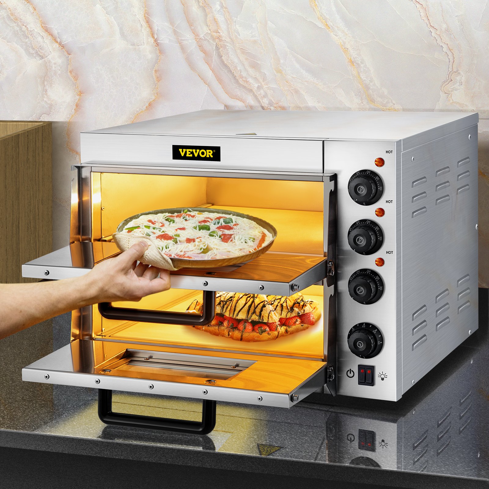 VEVOR kommersiell pizzaugn Elektrisk pizzaugn för 14" pizza inomhus ...
