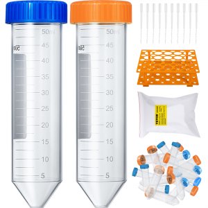 VEVOR Conical Plastic Centrifuge Test Tubes 50mL EO Sterilized w/ Rack ...