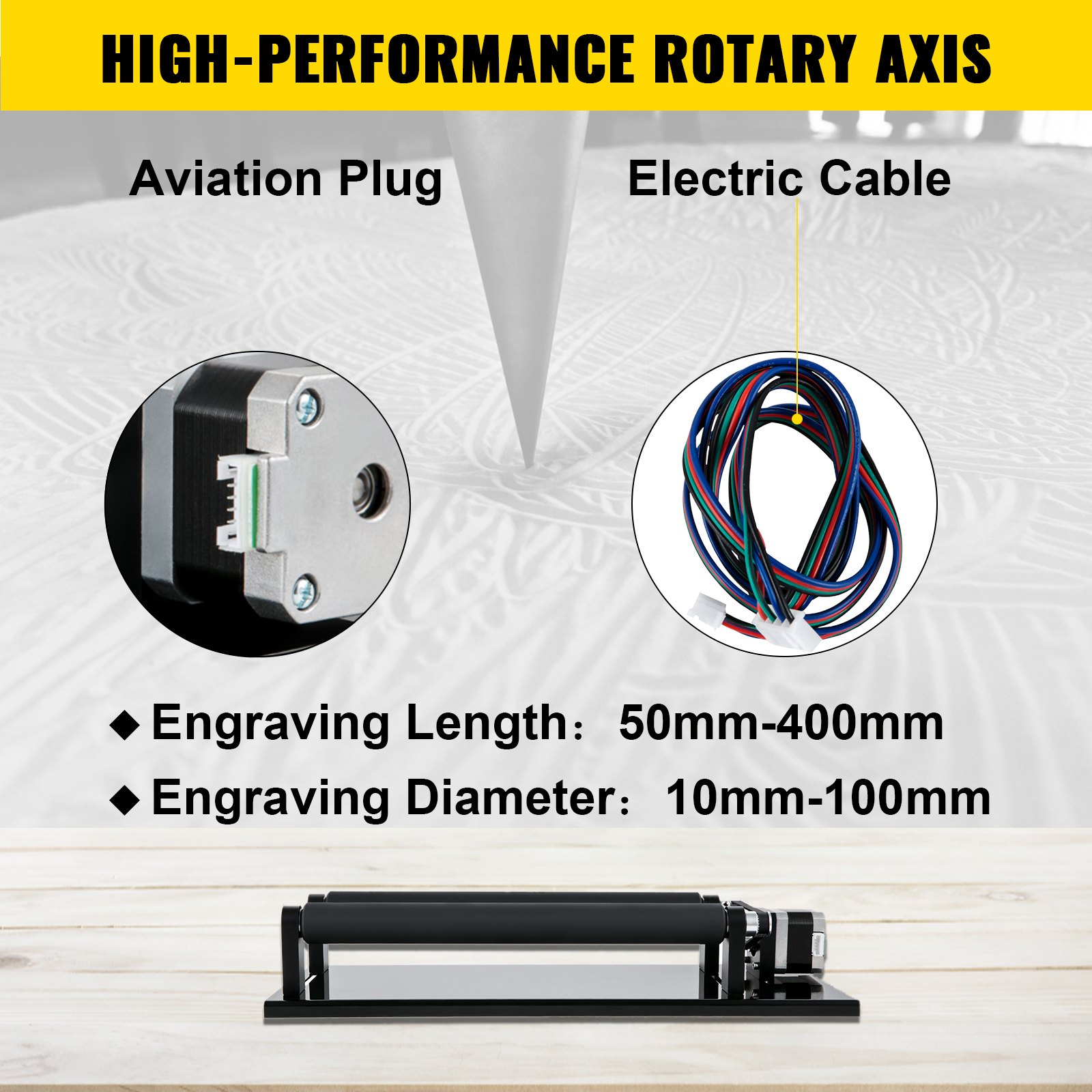 VEVOR Rotary Axis Attachment, 4 Wheels Laser Rotary Attachment, 42 ...