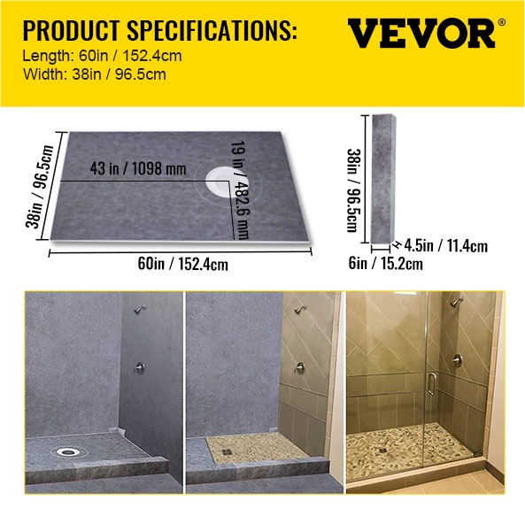 Vevor 38''x60'' Waterproofing Shower Kit Shower Kit Tray With Offset ...