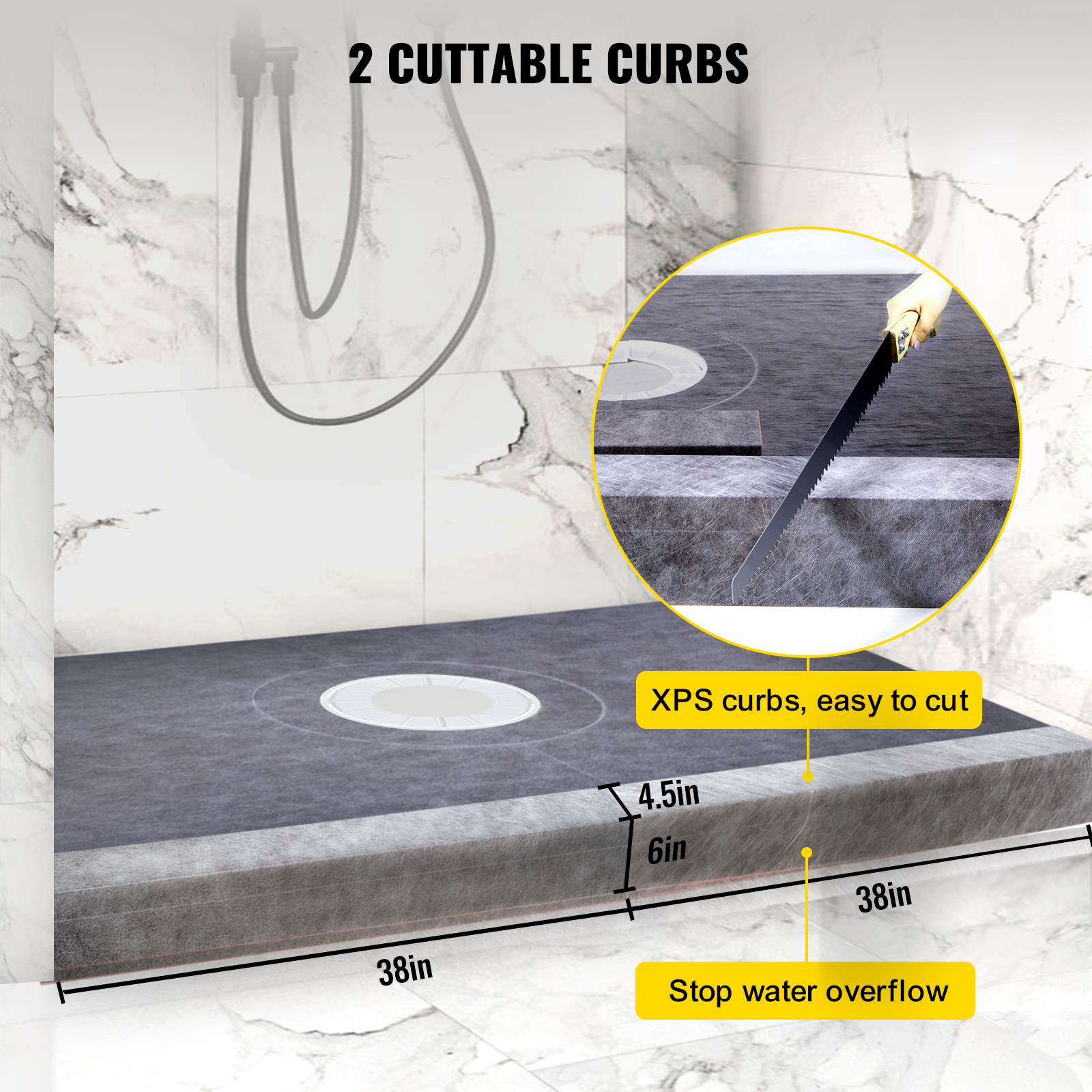 Vevor 38''x60'' Waterproofing Shower Kit Shower Kit Tray With Central ...
