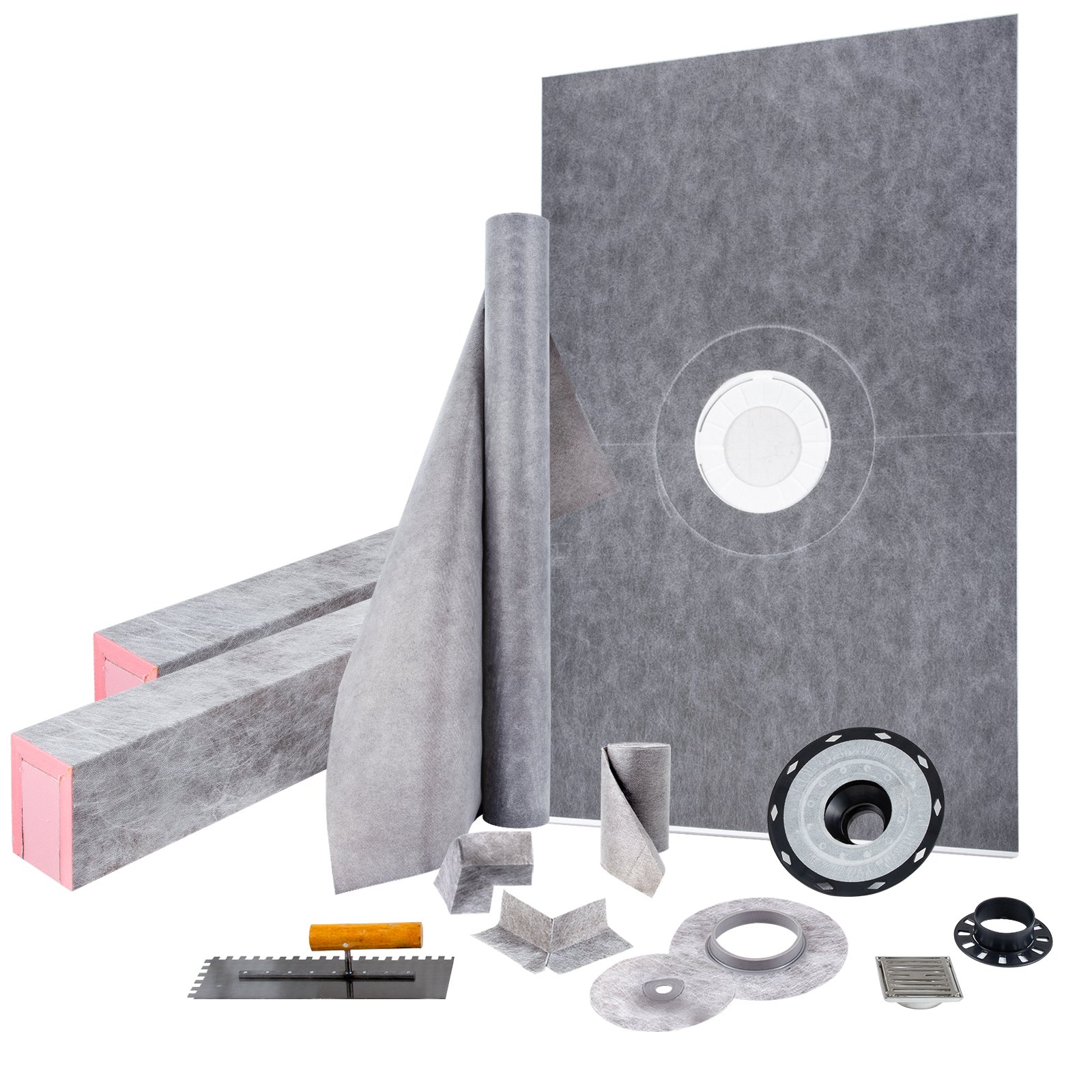 Vevor 48''x72'' Shower Kit With Shower Tray & Curb With Central Drain ...