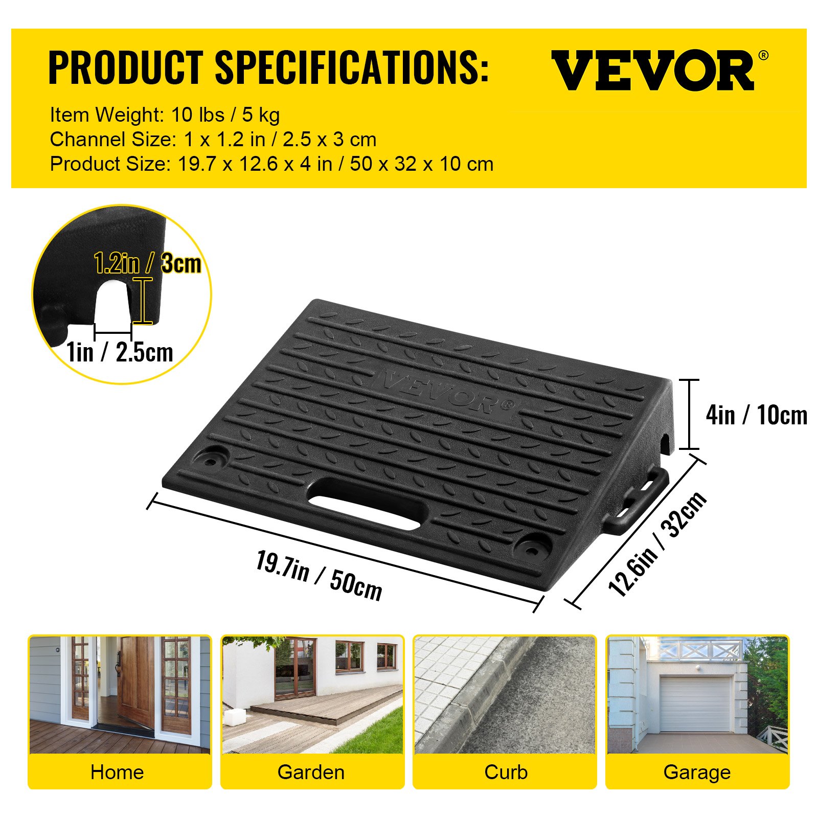 VEVOR Rubber Threshold Ramp, 2 Packs 1 Channel Doorway Ramp, 4" Rise ...
