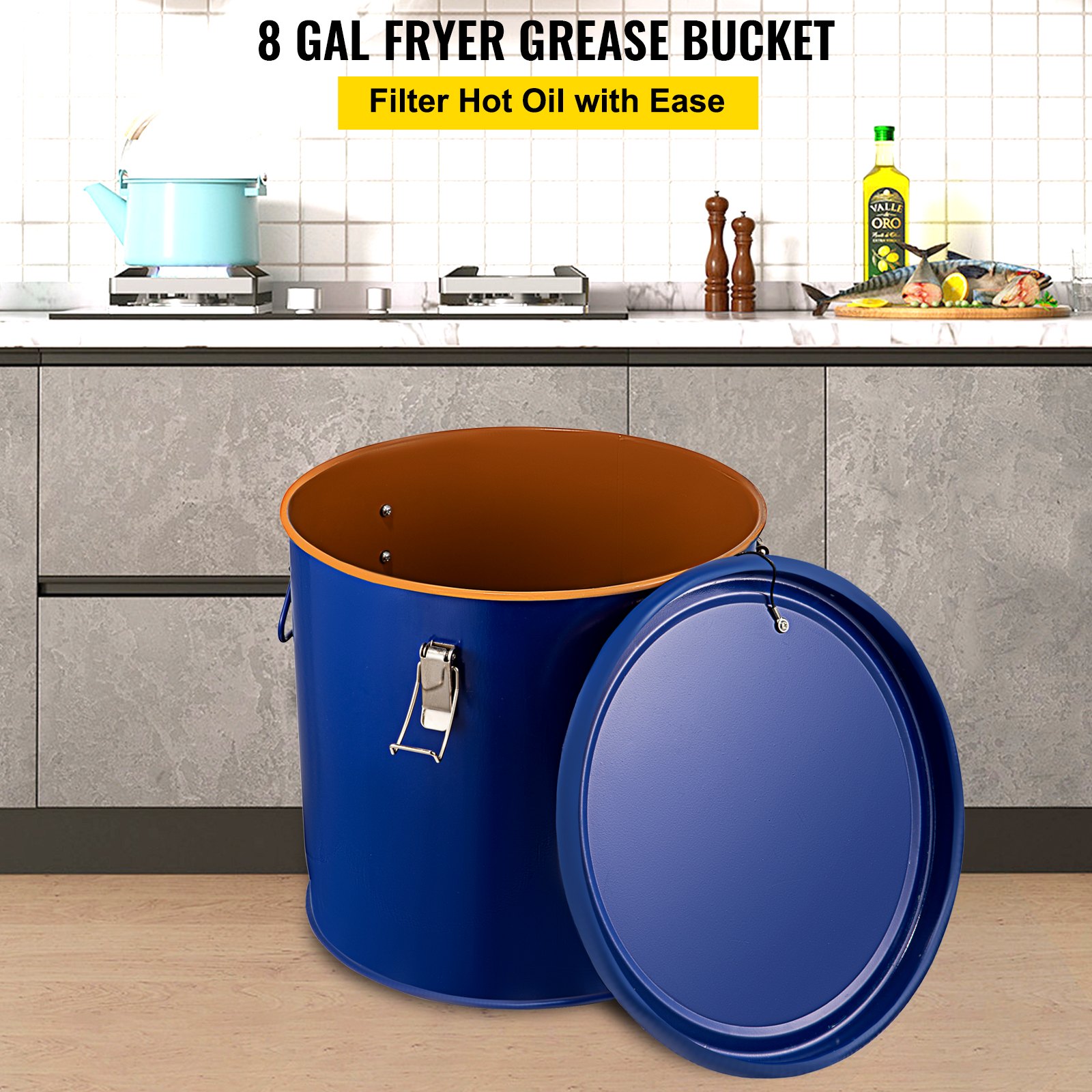 VEVOR Fryer Grease Bucket 8 Gal Oil Disposal Caddy Steel Fryer Oil ...