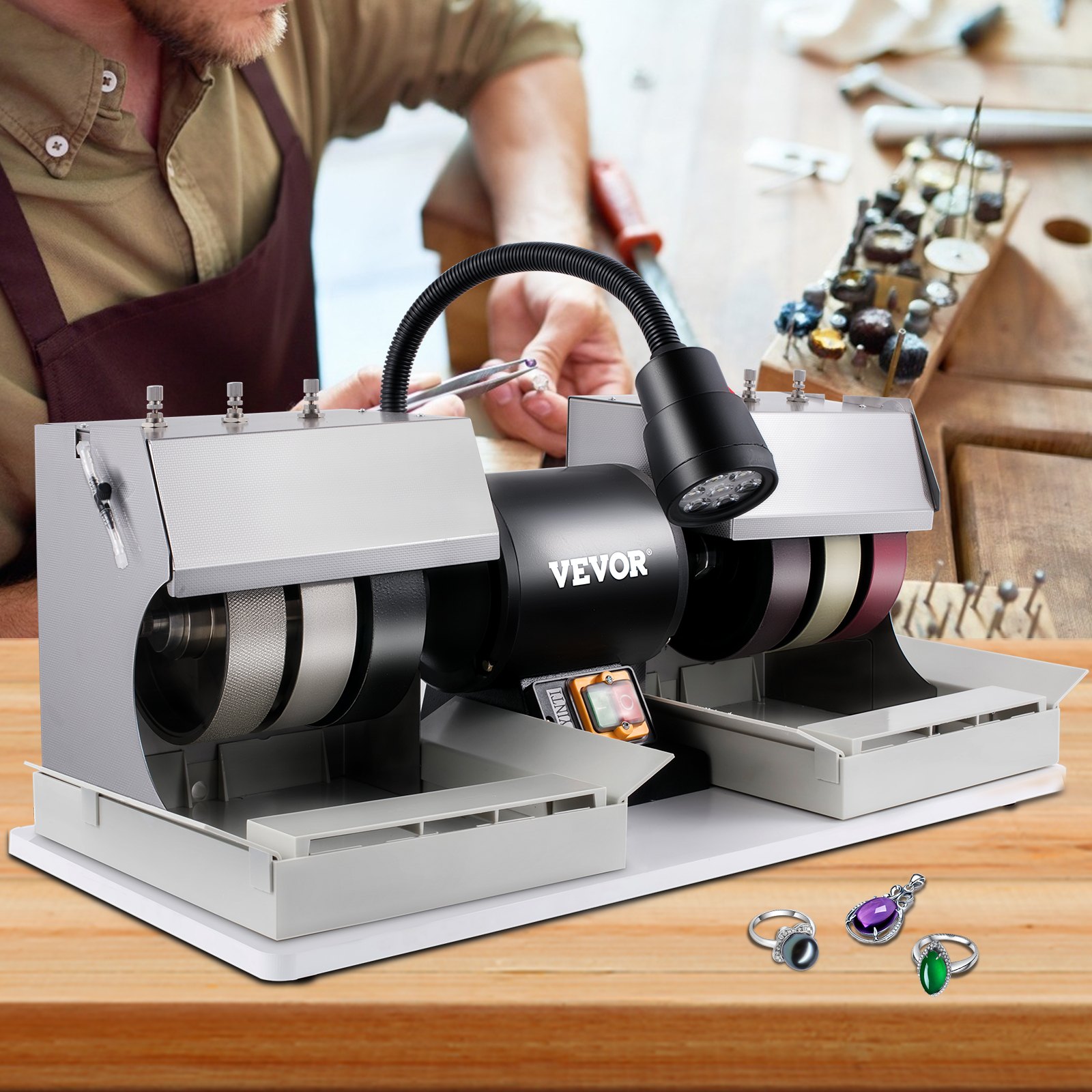 VEVOR 6\" Cabbing Machine, 180W, 110V Lapidary Rock Grinder Polisher W ...