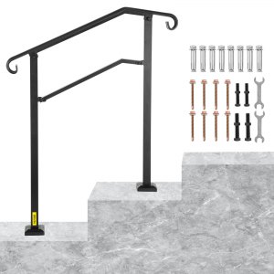 VEVOR Stair Railing Hand Rail Kit Fit 2 or 3 Steps Alloy Metal Step ...