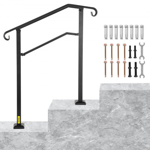 VEVOR Stair Railing Hand Rail Kit Fit 2 or 3 Steps Alloy Metal Step ...