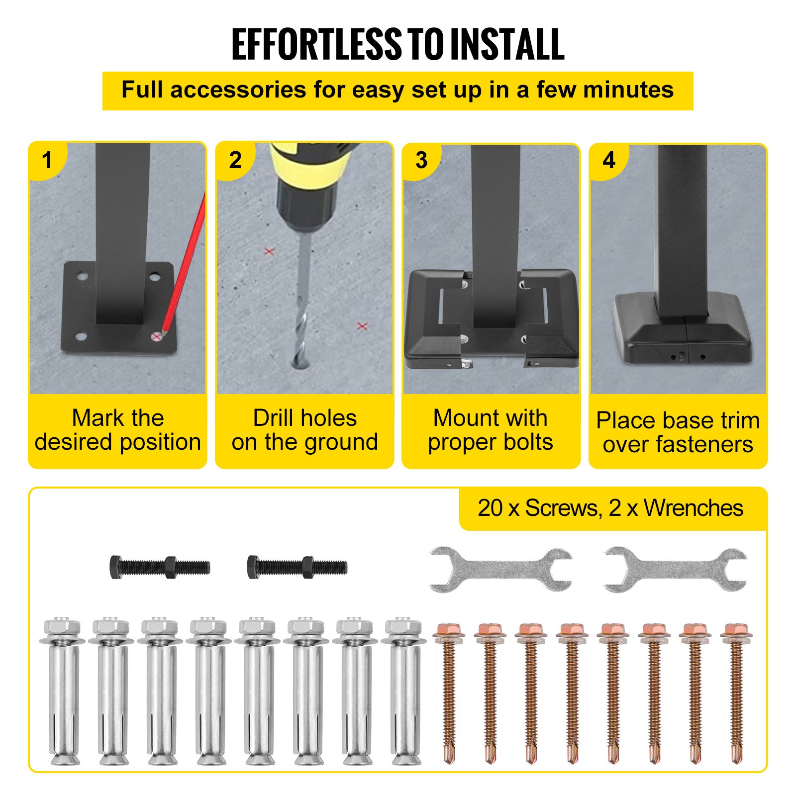 VEVOR Stair Railing Hand Rail Kit Fit 2 or 3 Steps Alloy Metal Step ...