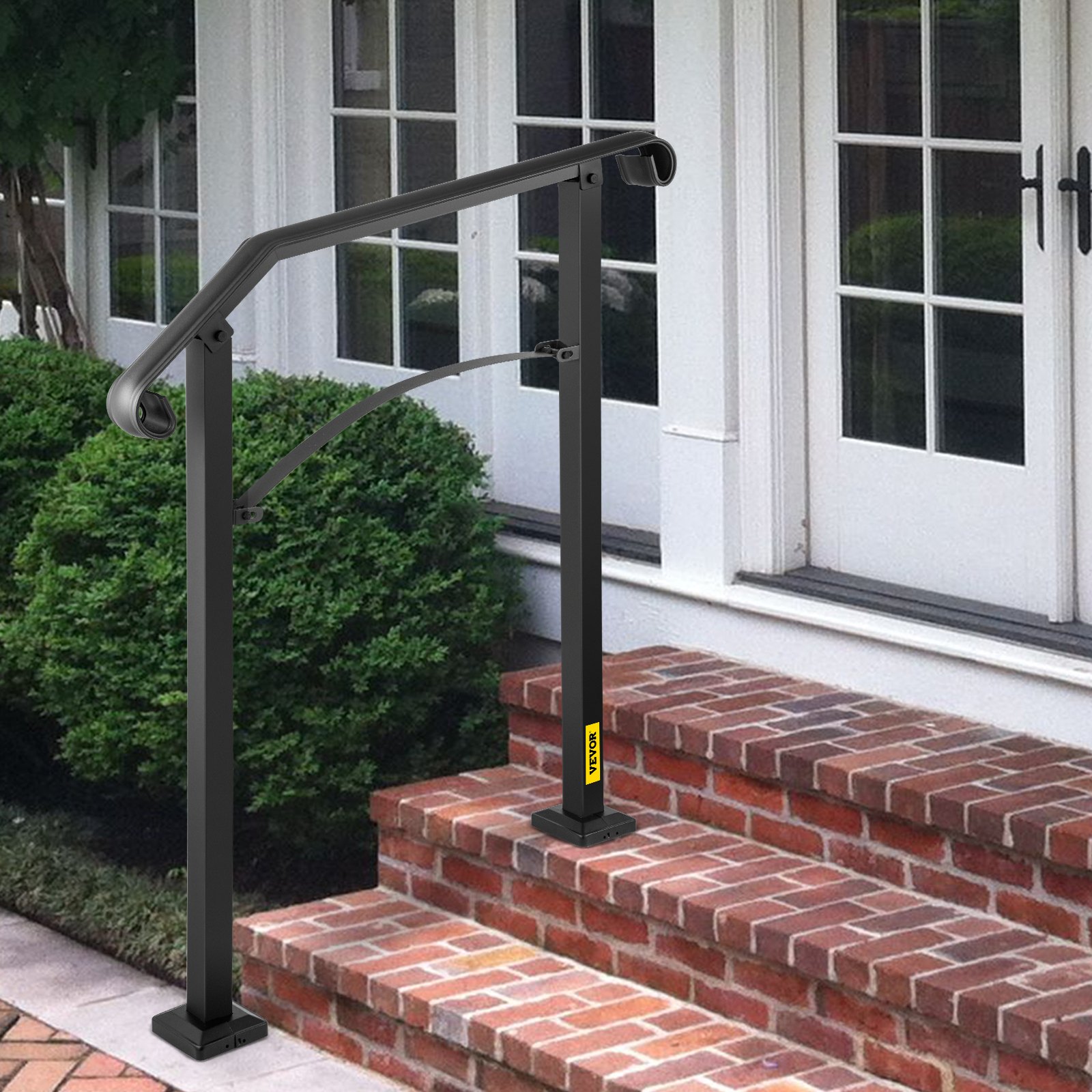 VEVOR Outdoor Stair Railing, Fit 2 or 3 Steps Alloy Metal Handrailing ...