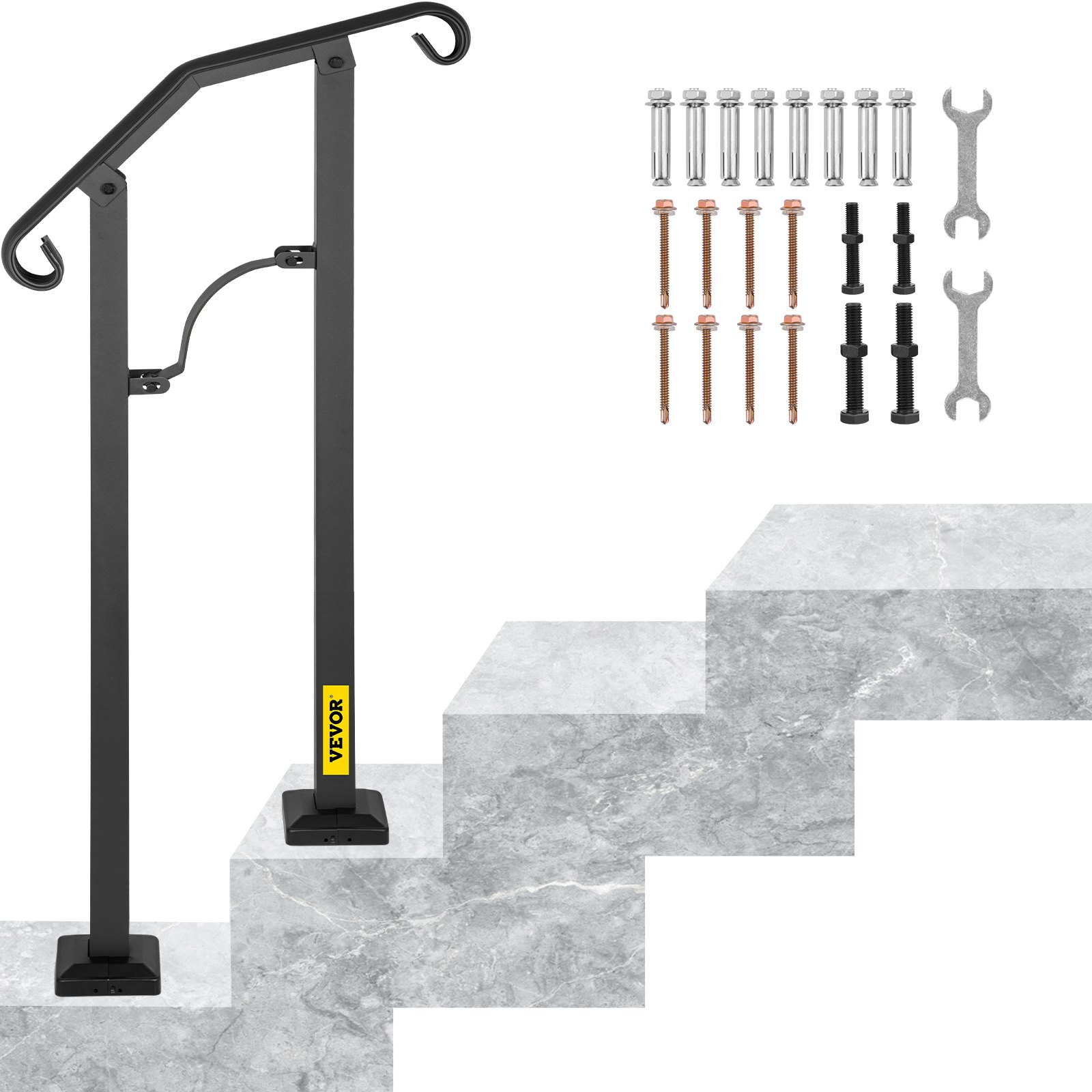 VEVOR Outdoor Hand Rail 1 - 2 Steps Aluminum Handrail Adjustable Stair ...