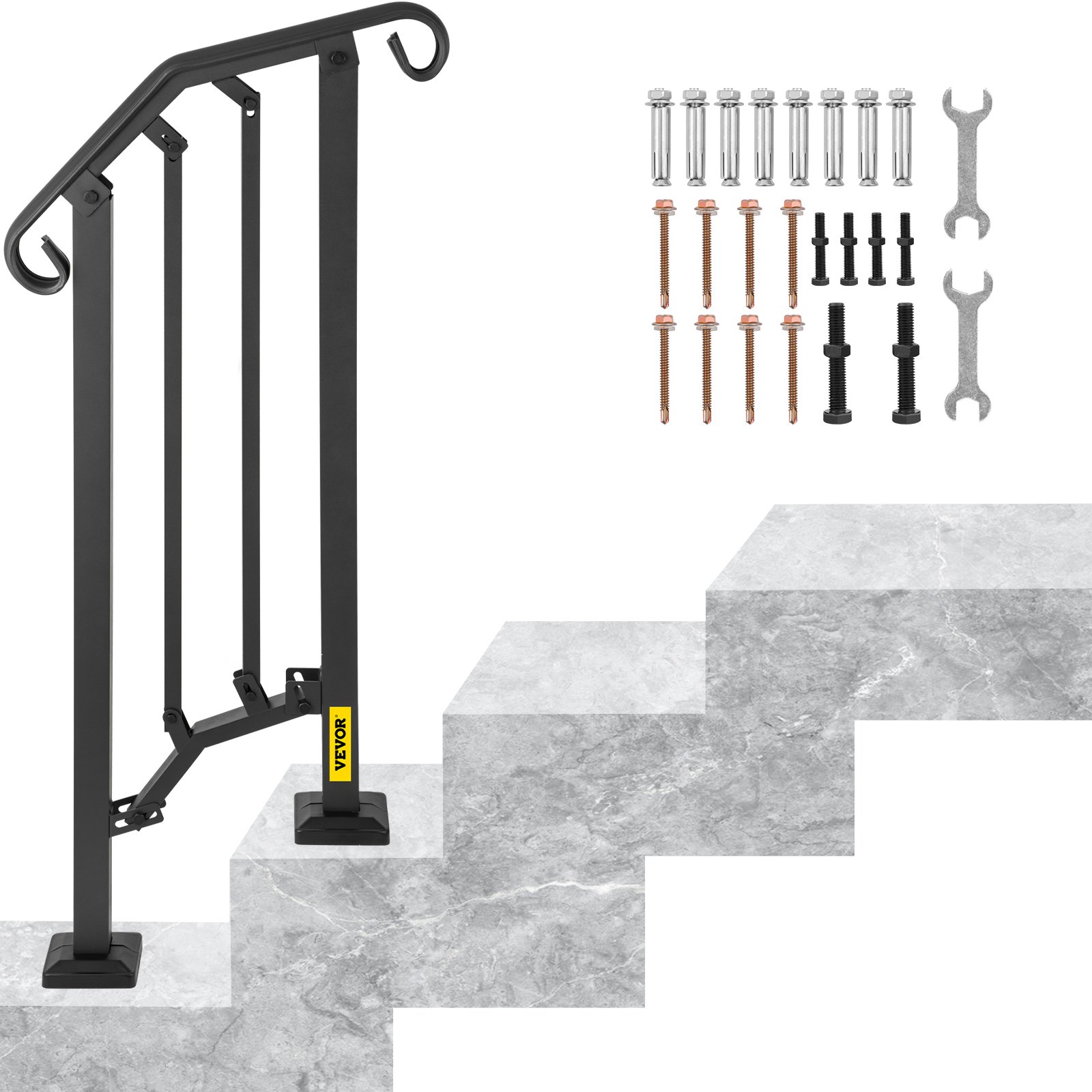 VEVOR Stair Railing Hand Rail Kit Fit 1 or 2 Steps Alloy Metal Step ...