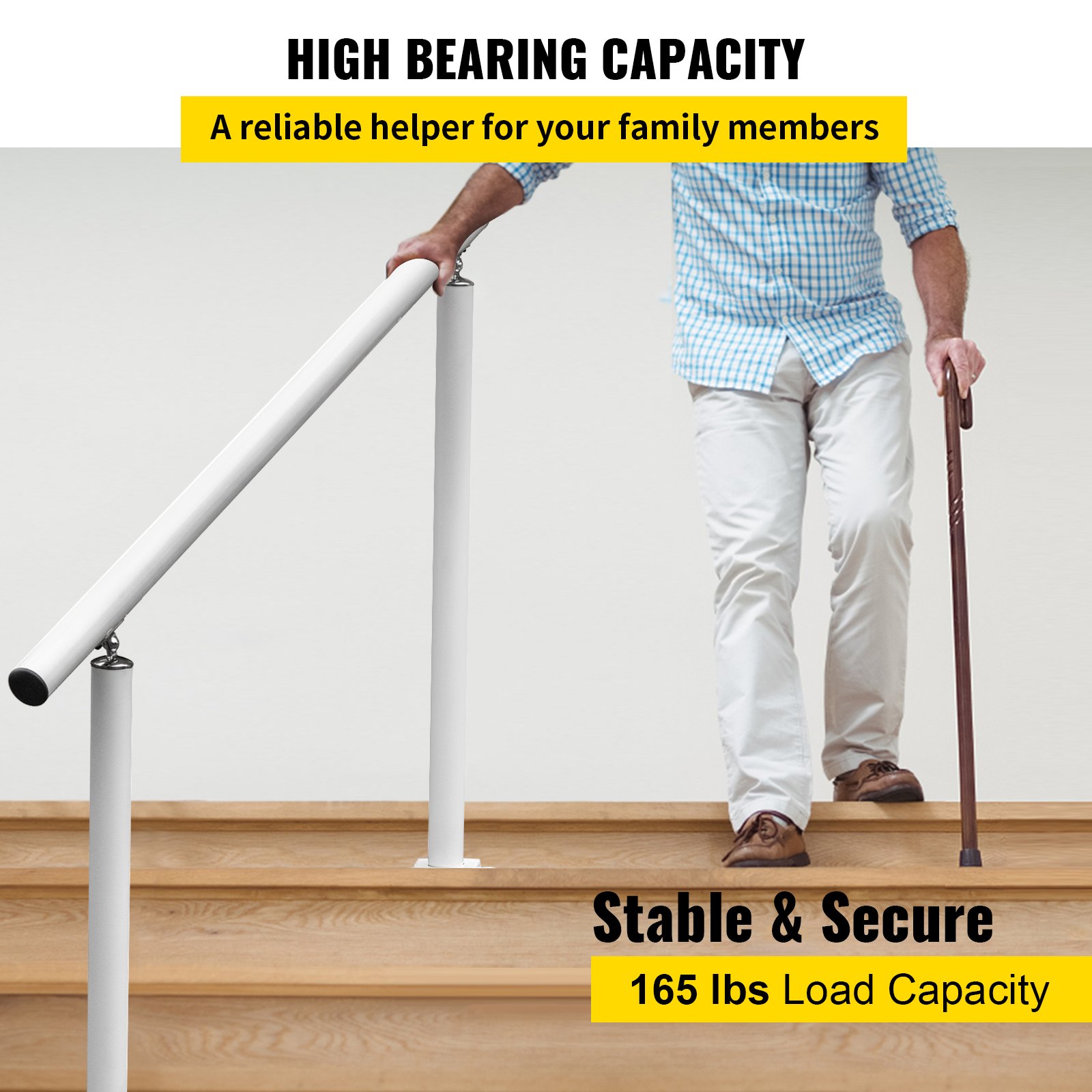 VEVOR Outdoor Stair Railing Kit, 4 FT Handrails 1-4 Steps, Adjustable ...