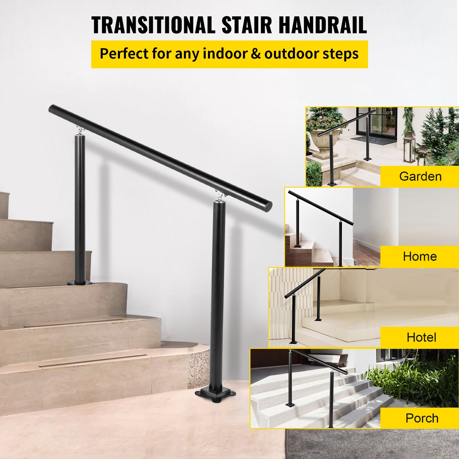 Handrail Outdoor Stairs Outdoor Handrail 4 ft, 34" Black Transitional ...