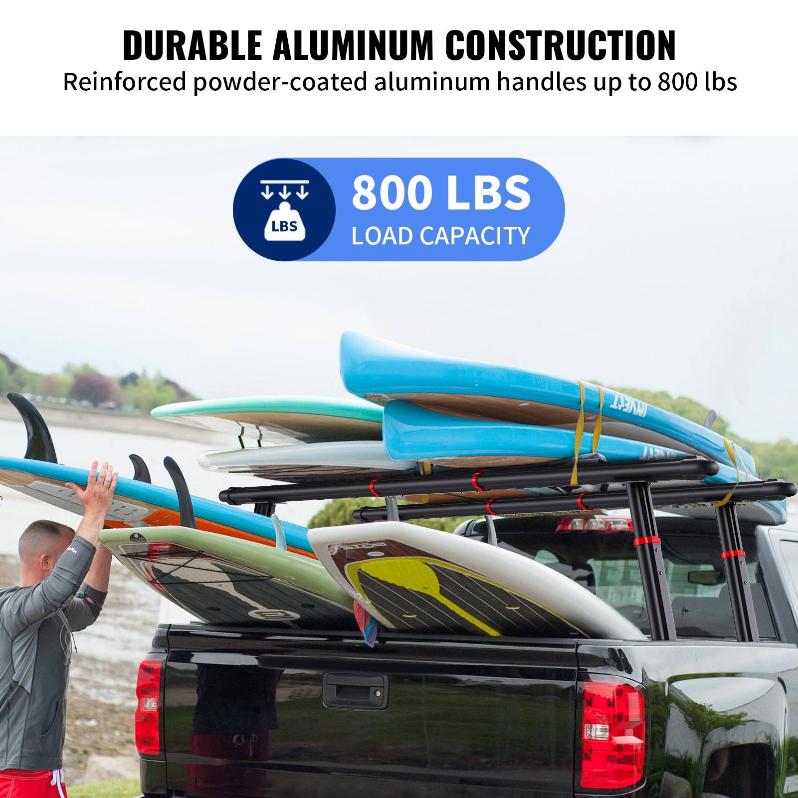 VEVOR Truck Rack Pickup Truck Bed Ladder Rack Universal Aluminum Black ...