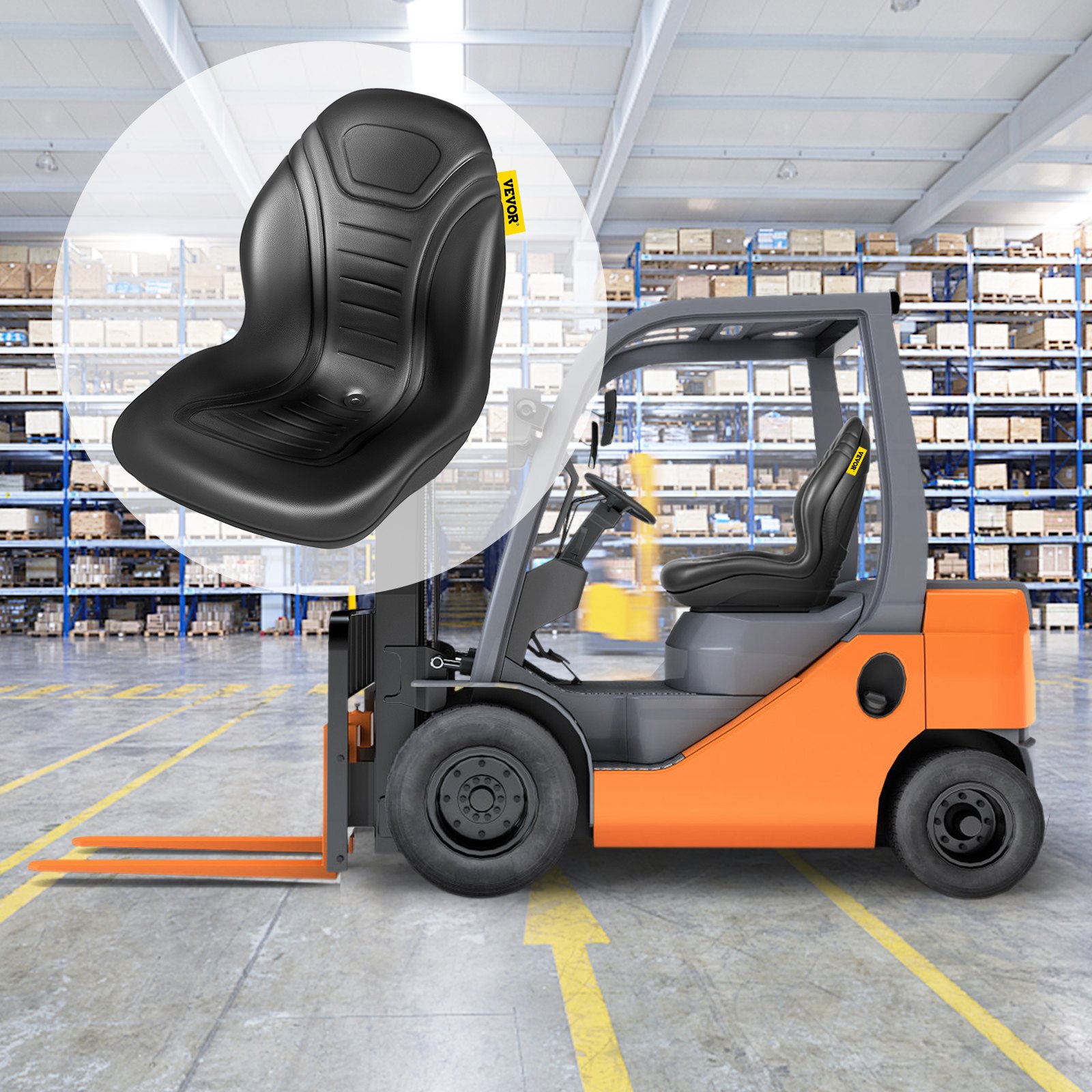 VEVOR Tractor Seat High Back Mower Seat Black Vinyl Forklift Drain Hole ...