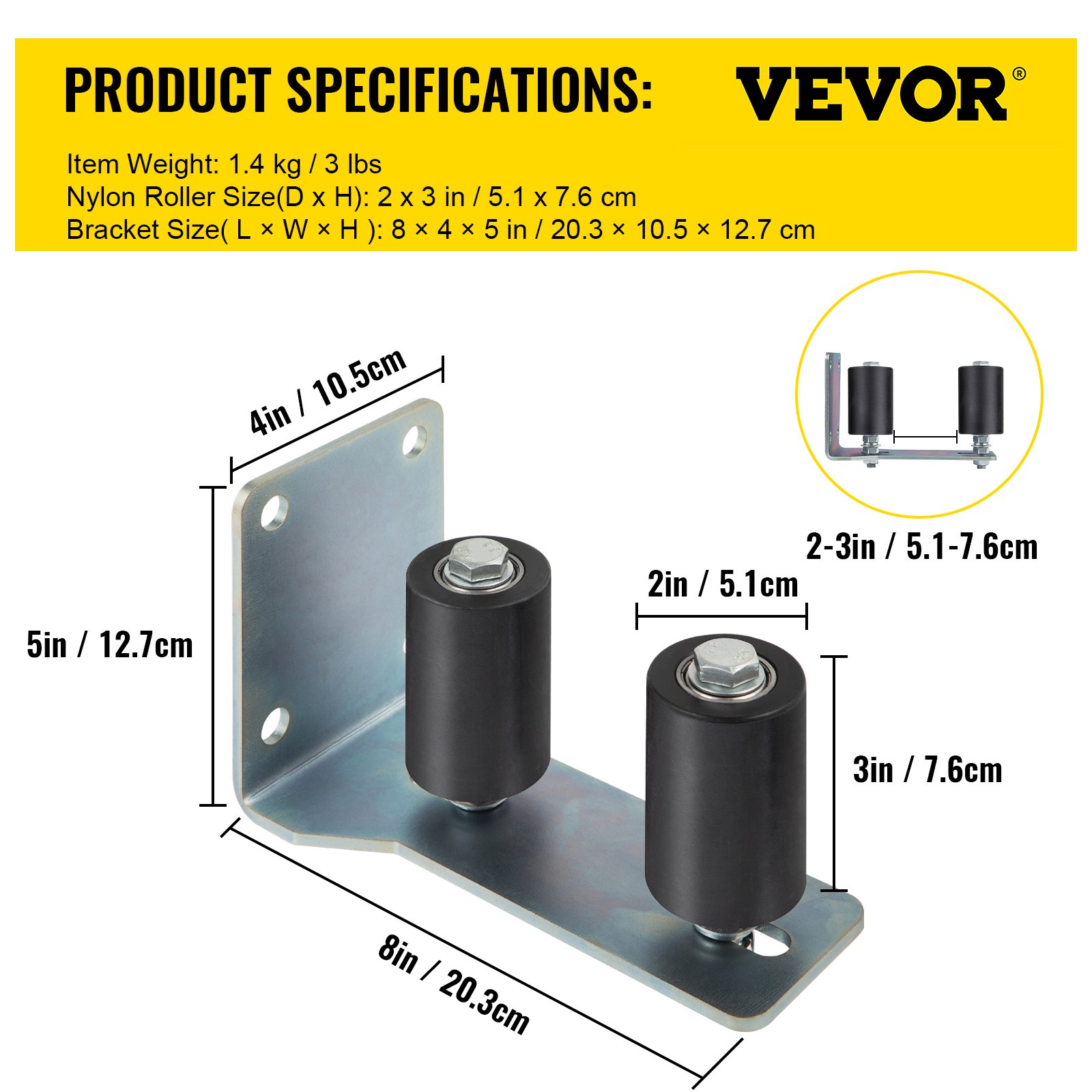 VEVOR Gate Roller Guide 3" Sliding Gate Black Nylon Roller Coloring ...