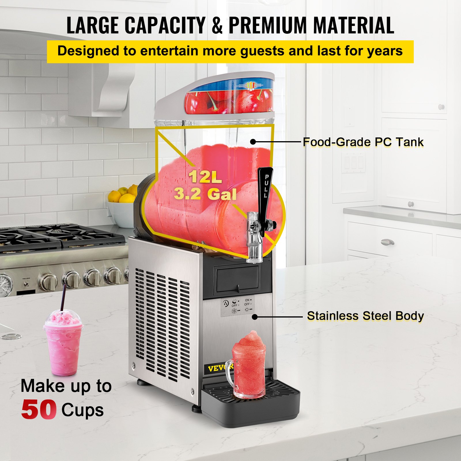 VEVOR Commercial Slush Machine Frozen Drink Slushy Machine 12L Smoothie ...