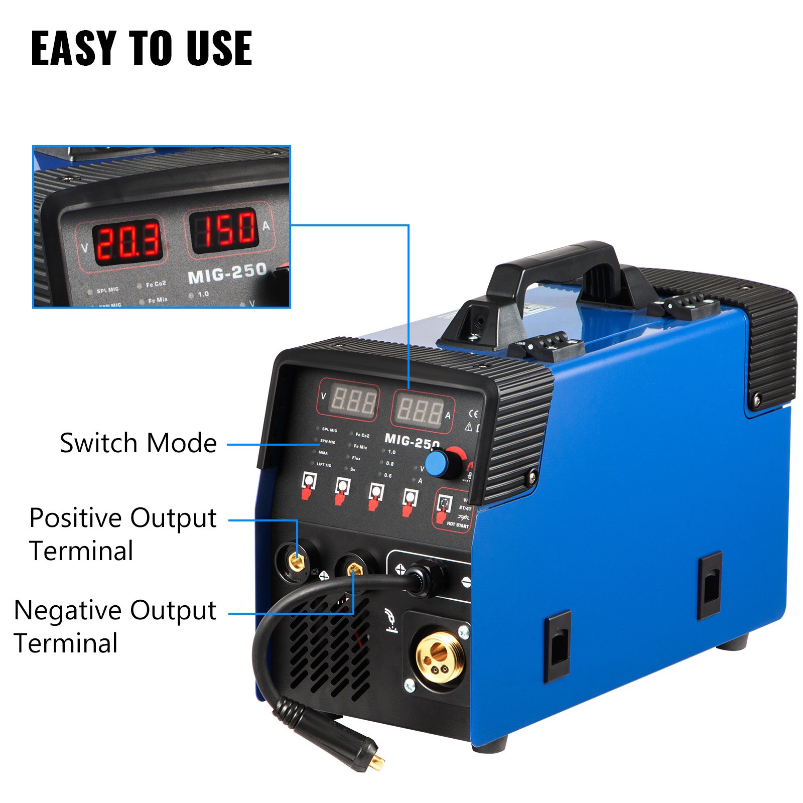 VEVOR MMA/MIG/LIFT TIG Welder, 250 AMP AC 110/220V Dual Voltage TIG ...