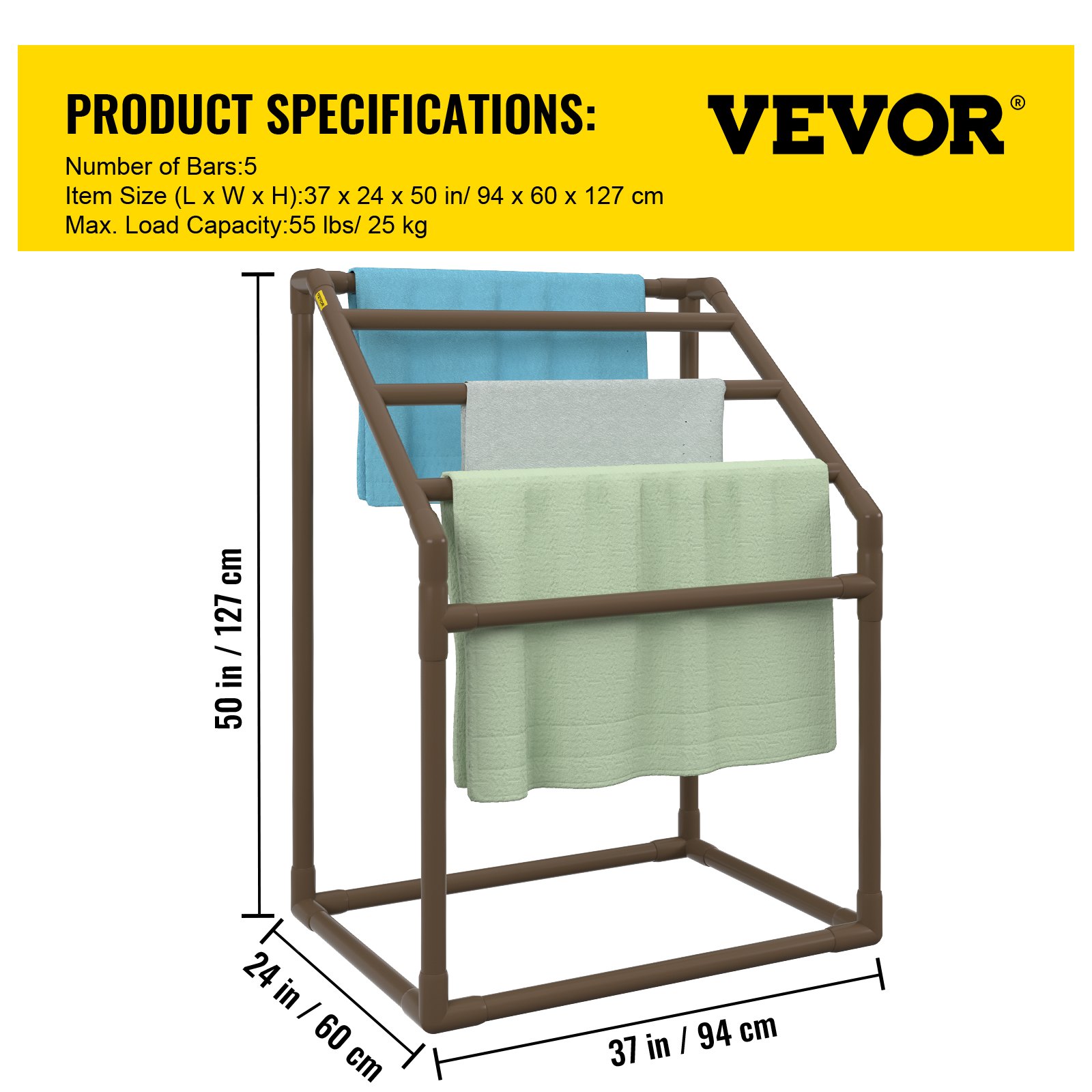 VEVOR Outdoor Towel Rack Pool Towel Rack 5 Bar Trapezoidal Brown ...
