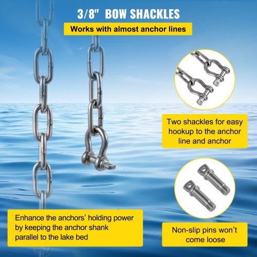 VEVOR Anchor Chain, 20' x 5/16" 316 Stainless Steel Chain, 3/8" Anchor ...