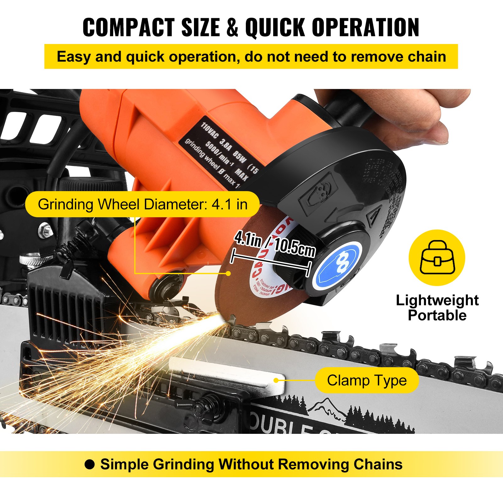VEVOR Chain Grinder, 110V 85W Chainsaw Grinder, Multi-Angle Adjustable ...