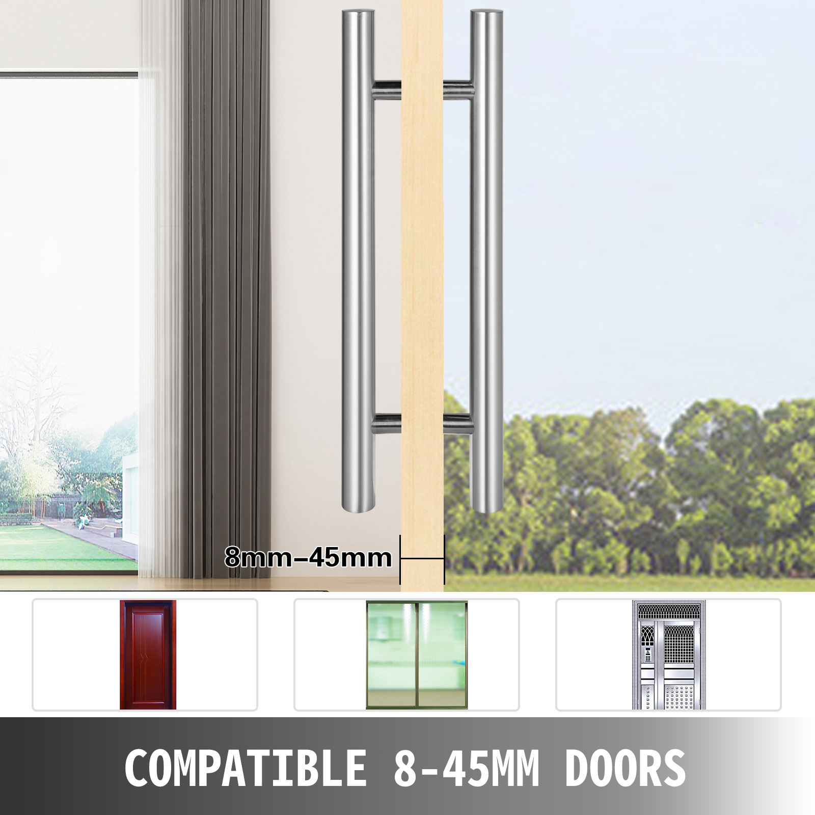 Commercial Door Pull Handles 24'' Stainless Steel For Wood/glass Doors ...
