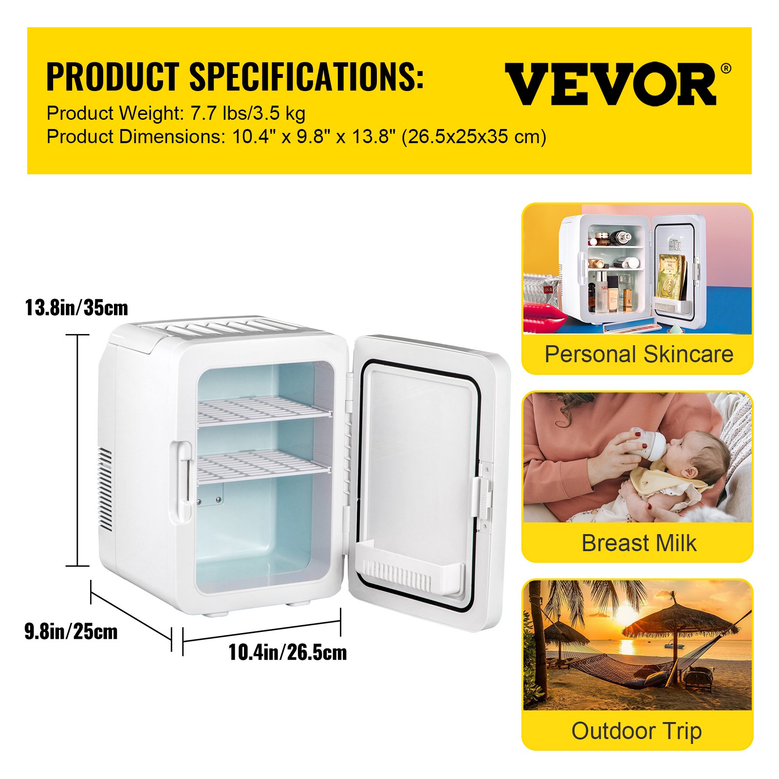 VEVOR Mini Fridge Portable Cooler Warmer 10L Skincare Fridge AC/DC for ...