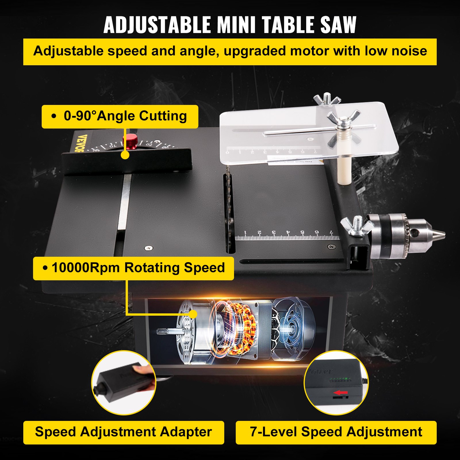 VEVOR Mini Table Saw, 96W Hobby Table Saw for Woodworking, 0-90 Angle ...